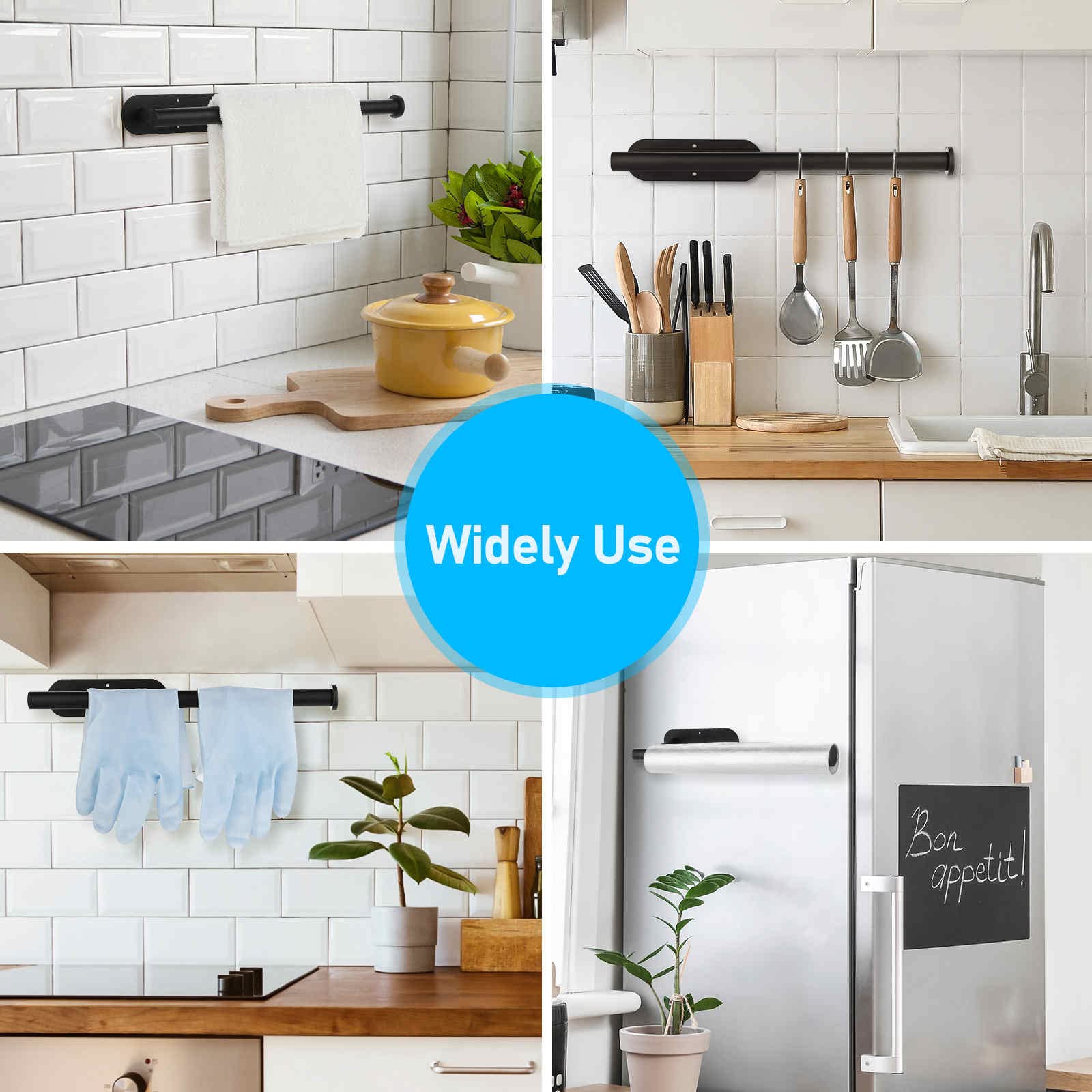 Paper Towel Holder - Under Cabinet Paper Towel Holder, Matte Black Paper Towel Holder Wall Mount for Kitchen, Stainless Steel Towel Roll Holder - Self-Adhesive or Drilling