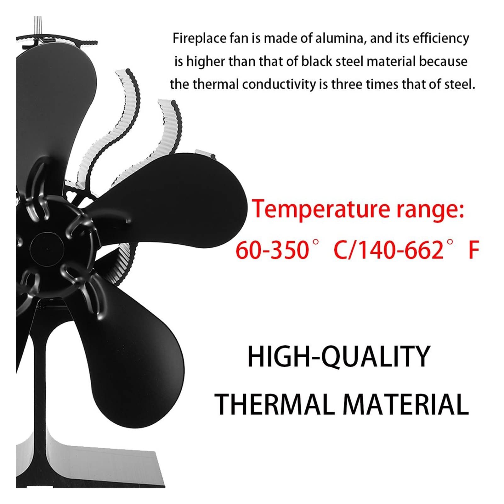 5- Stove Fireplace Fan High Effecient Heat Powered Log Wood Burner Stove Fan Eco-Fan Quiet Heat Distribution (Color : Black)