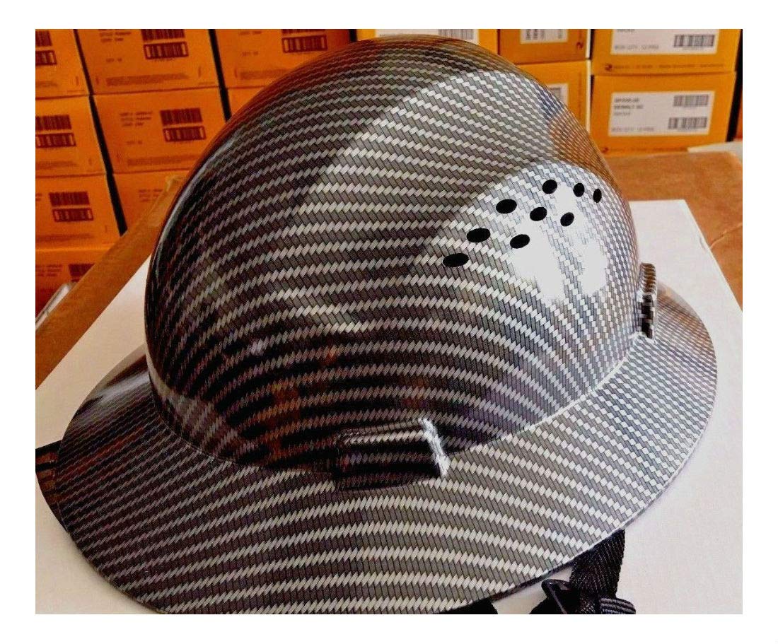 NEW Fiberglass Full Brim Hard Hat Black/Silver with Fas-trac Suspension