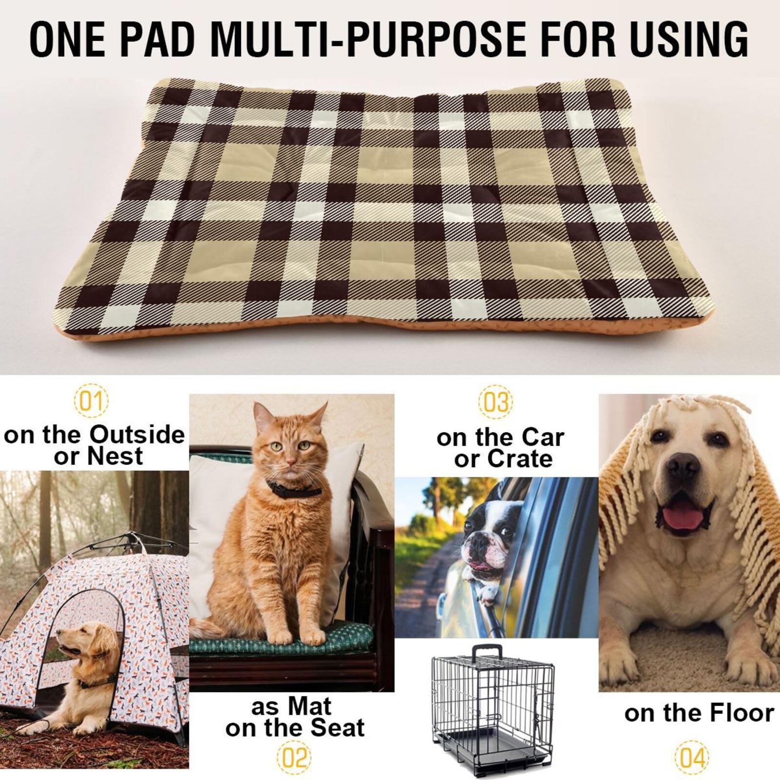 Coikll Lattice Stripe Pet Bed Pad Soft Dog Bed Mat with Anti-Slip Bottom, Machine Washable Crate Pad Mattress for Dog Sleeping- 24 * 18inches