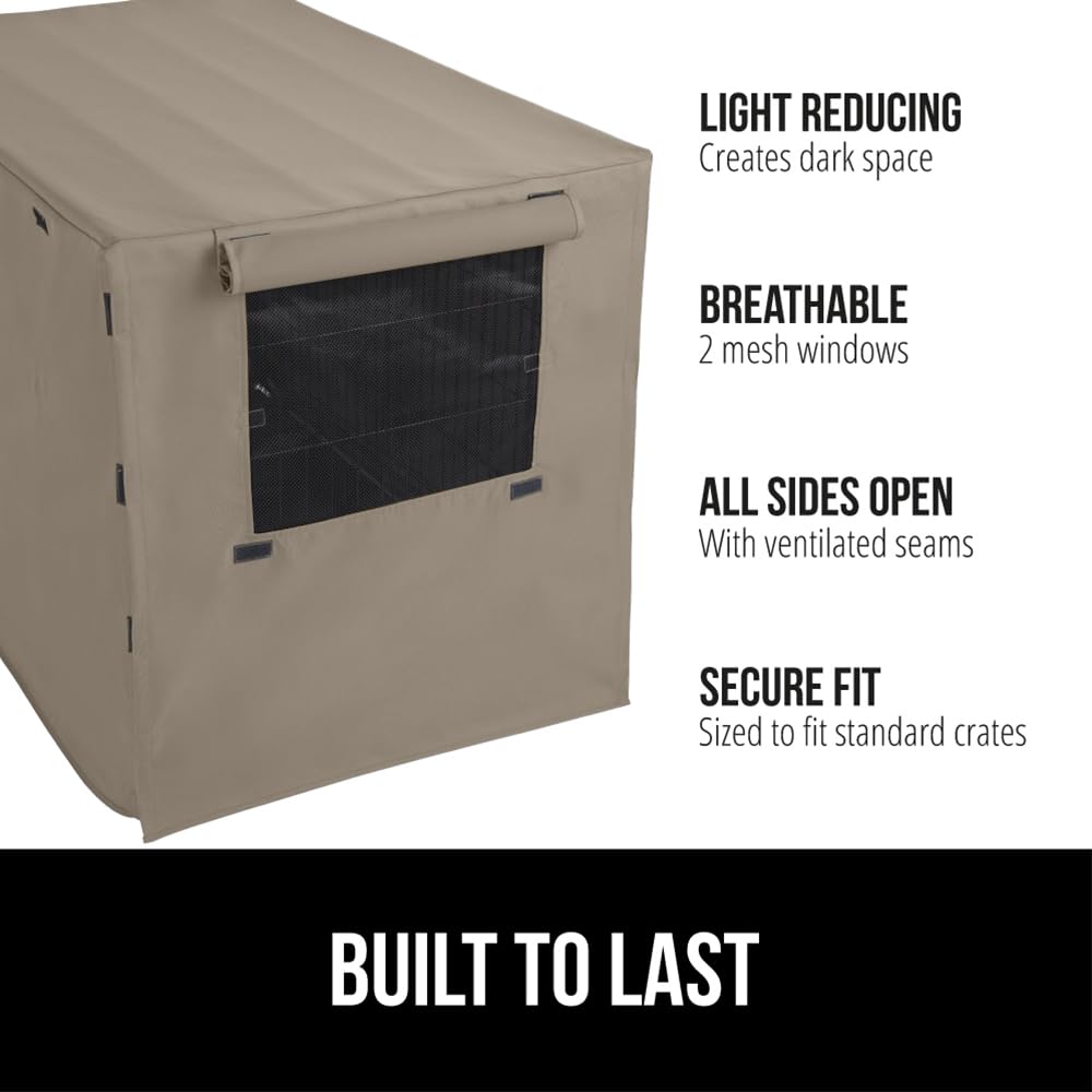 Gorilla Grip Dog Crate Covers Compatible with Amazon Basics Dog Crates, All Sides Open, Privacy Cover Fits 24" Wire Kennel, Breathable Mesh Windows, Light Reducing Puppy Training Cage Topper, Taupe