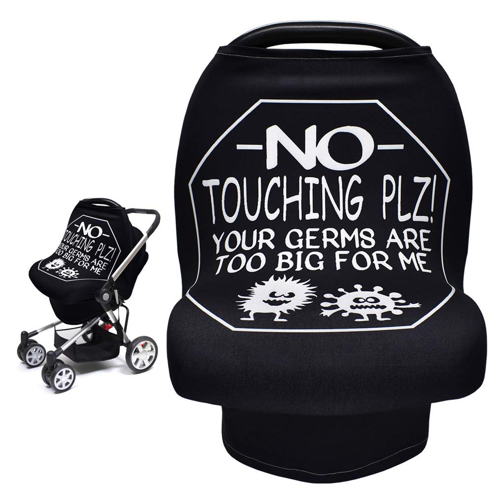 Metplus Car Seat Covers for Babies, Metplus Infant Carseat Canopy Nursing Breastfeeding Cover, Stretchy Carrier Cover for Stroller Shopping Cart, Newborn Boys Girls Shower Gift - No Touching Sign