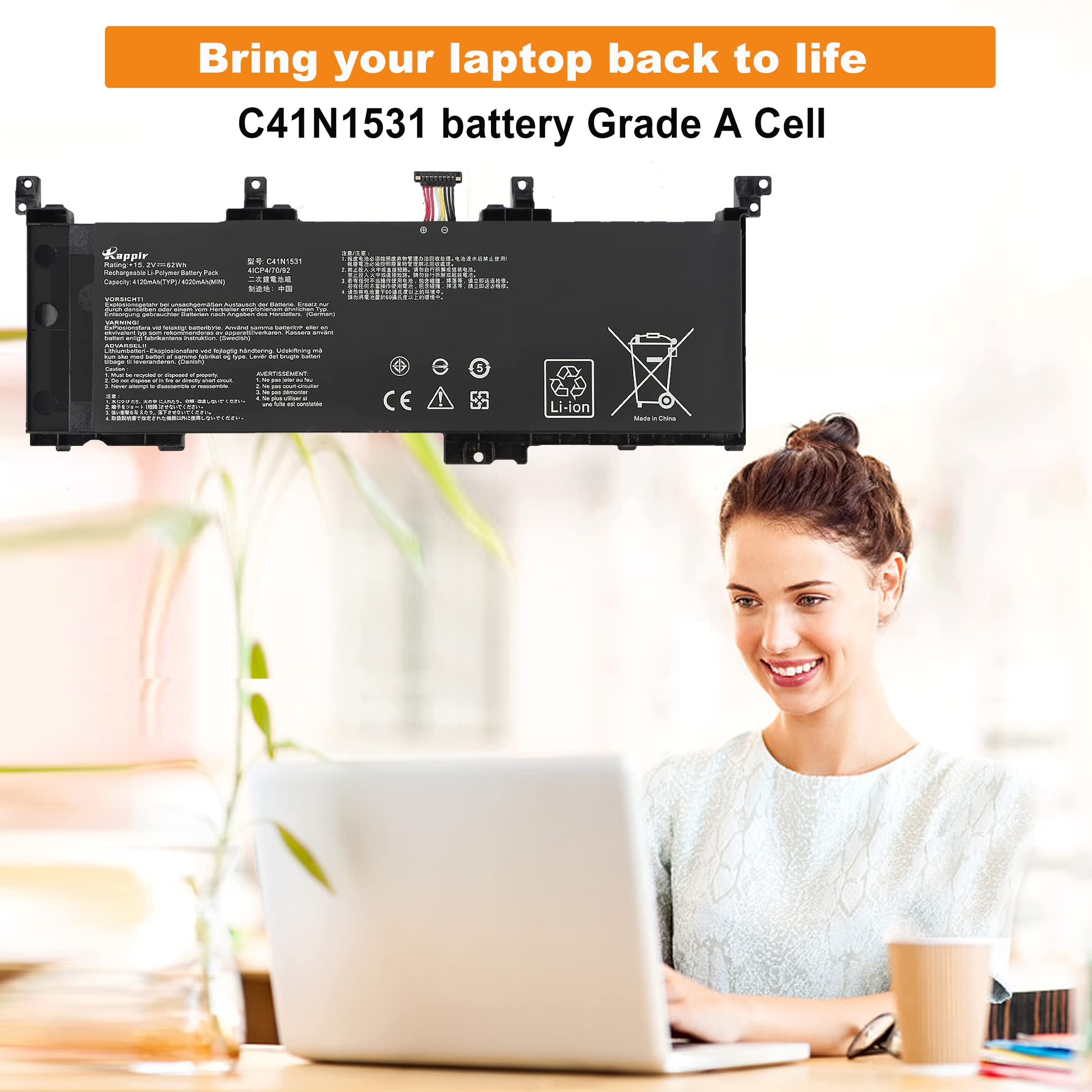 BOWEIRUI C41N1531 Laptop Battery Replacement for ROG GL502VS GL502VT GL502VS-1A GL502VY-1A GL502VS-1E GL502VT-1B GL502VY Strix GL502VS-FY032T G502VY-FY065T Series Notebook 0B200-01940100
