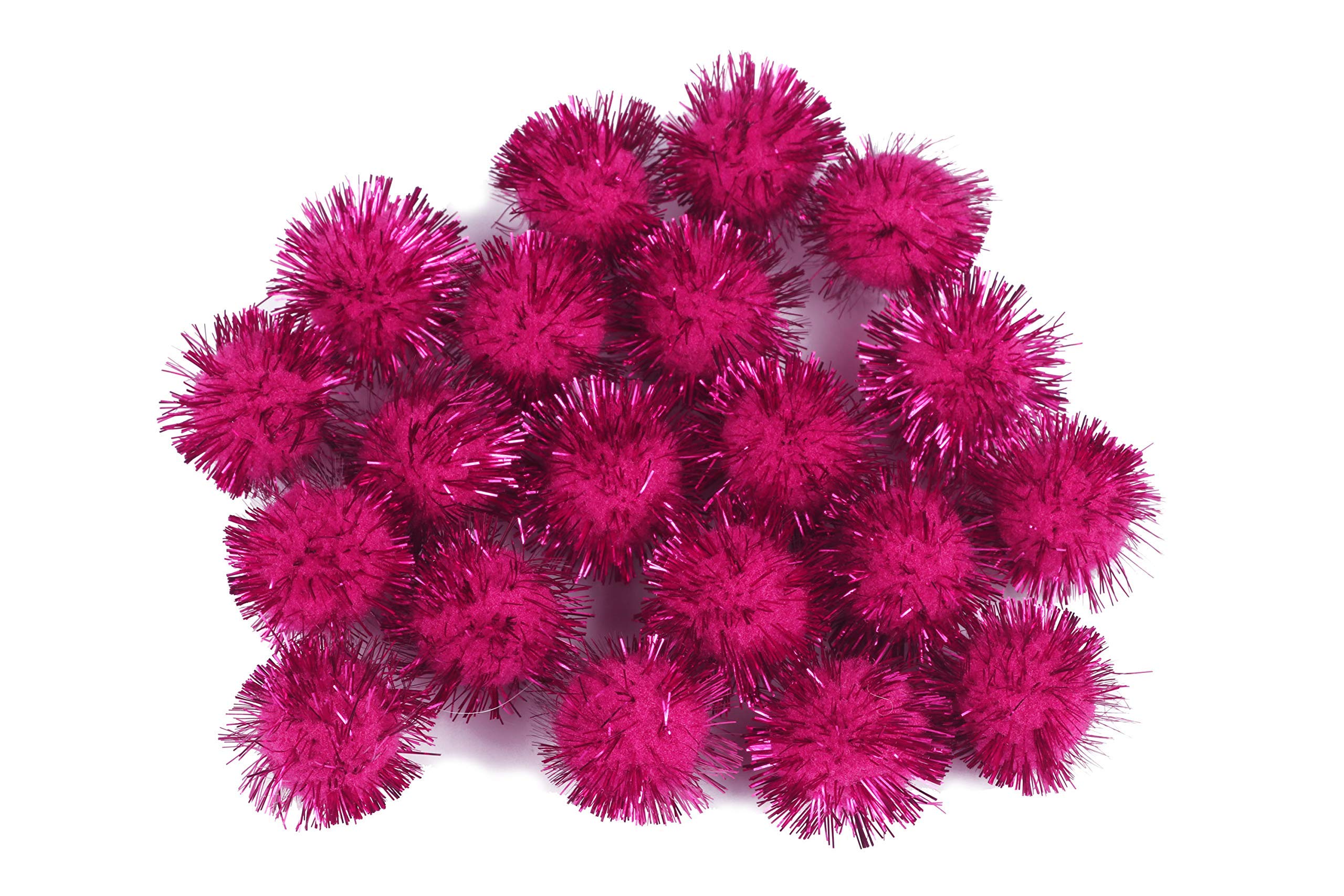YYCRAFT 200pcs Glitter Tinsel Pom Poms Sparkle Balls for DIY Craft/Party Decoration/Cat Toys(20mm,Hot Pink)