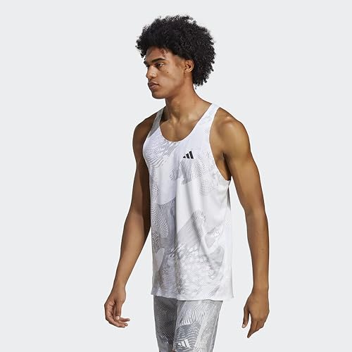 adidas Men's Adizero Singlet, White/Dash Grey/Grey, X-Small