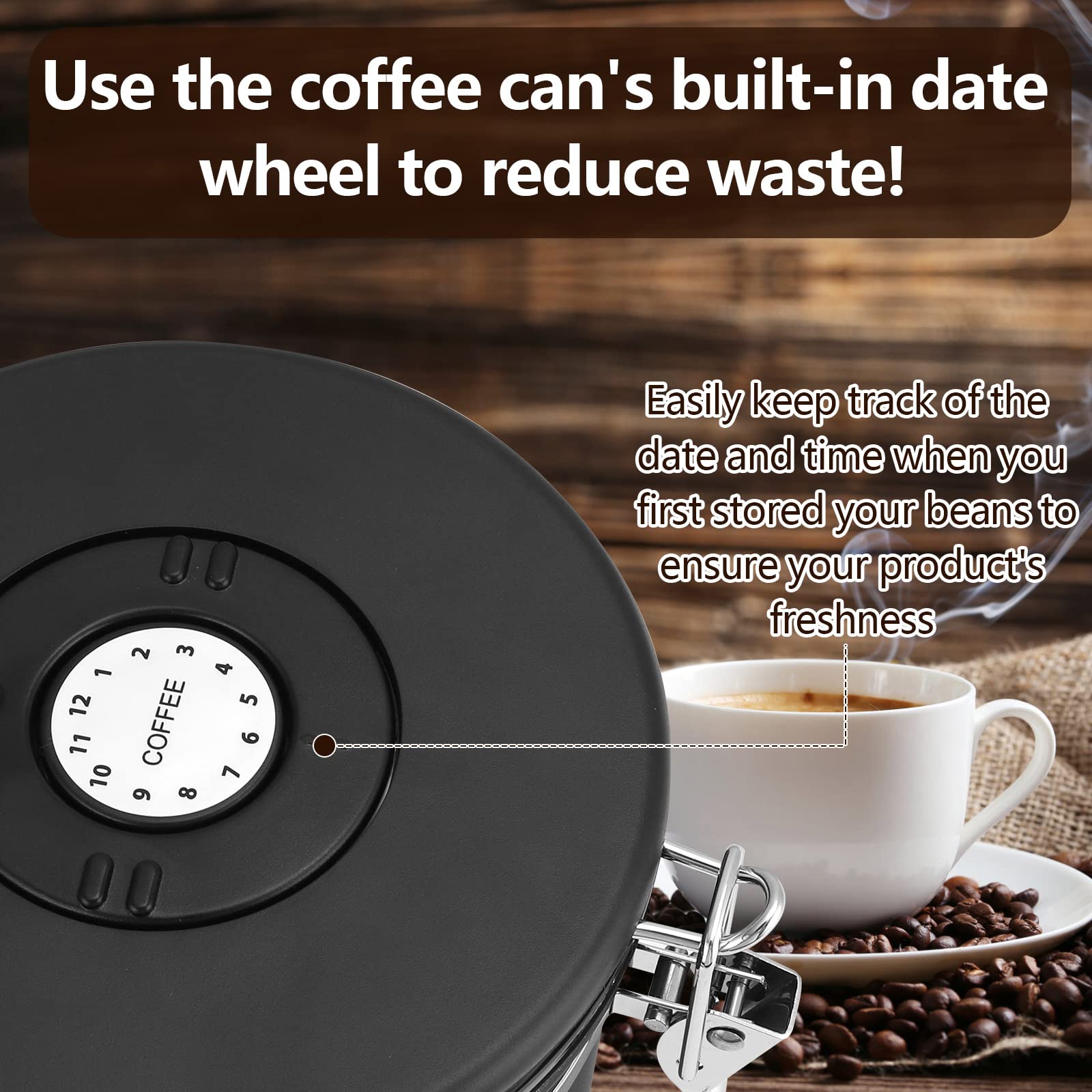 ZWOOS 2 lbs Coffee Canister for Ground Coffee, Coffee Bean Containers, Coffee Storage Airtight Canister with Scoop, Black, 2800 ml