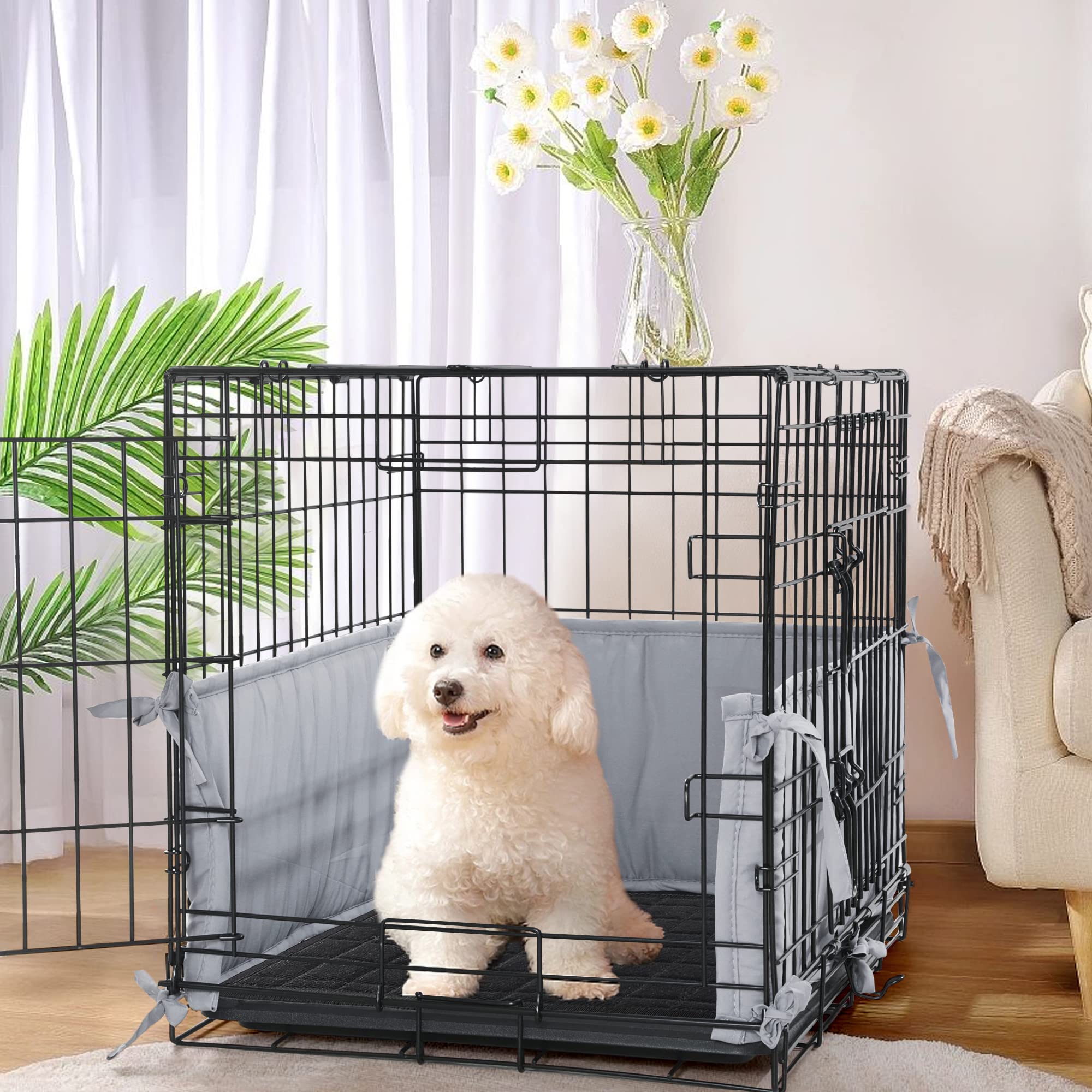 Hombys Dog Crate Bumper with Ties - Soft Crate Accessory -Kennel Cover - Training Pads for Front Door Crates, 35"x24", Gray