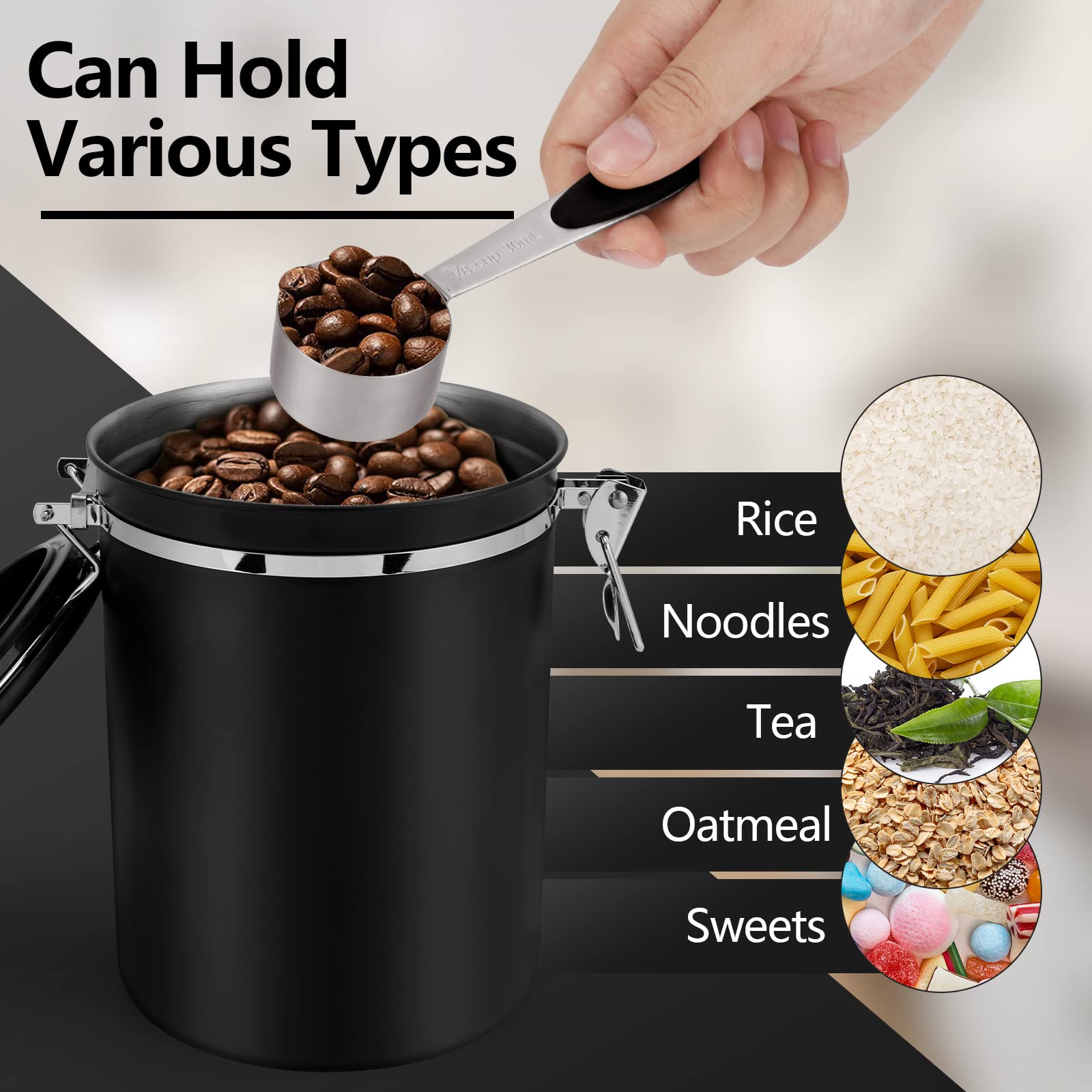 ZWOOS 2 lbs Coffee Canister for Ground Coffee, Coffee Bean Containers, Coffee Storage Airtight Canister with Scoop, Black, 2800 ml
