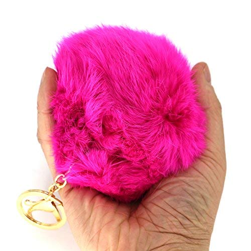 Miraclekoo Cute Rabbit Fur Ball Pom Pom Key Chain Rose Fluffy Keychain with Plush for Car Key Ring or Handbag Bag Decoration