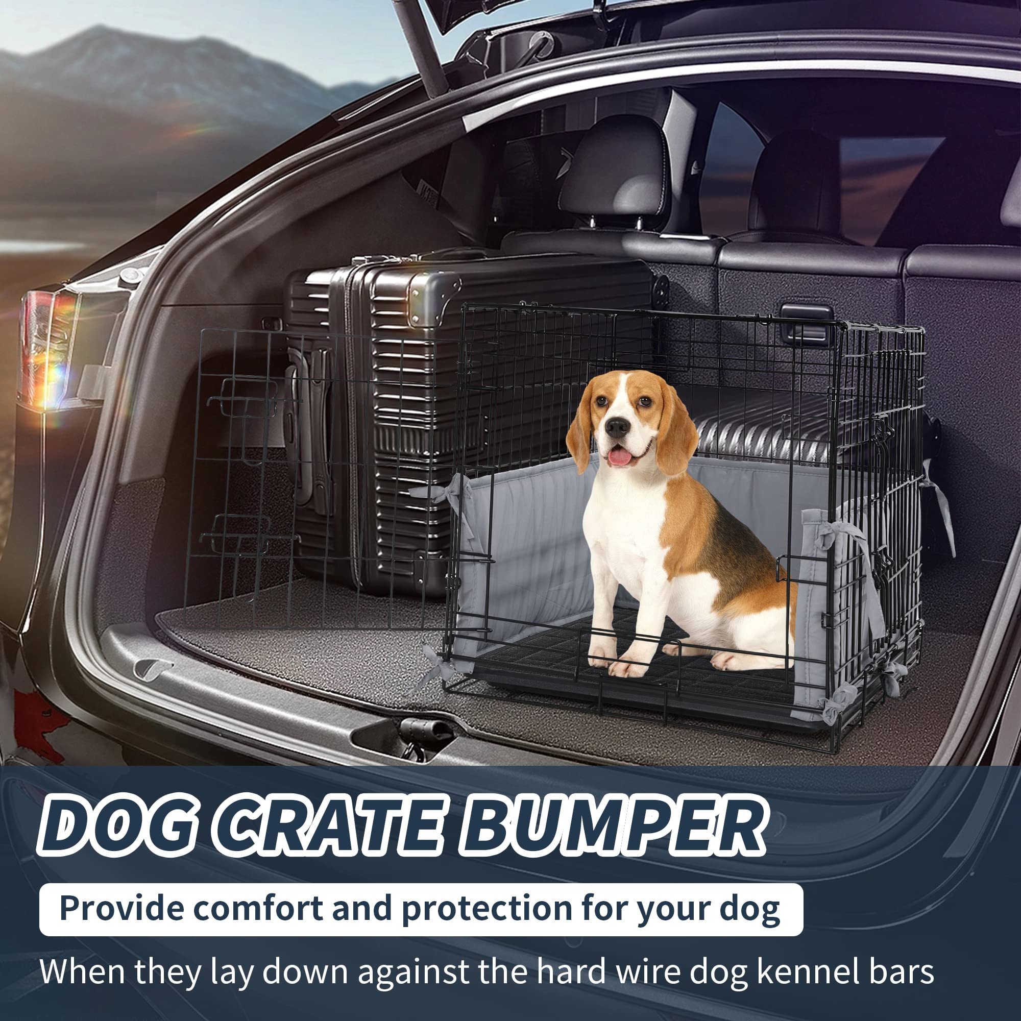Hombys Dog Crate Bumper with Ties - Soft Crate Accessory -Kennel Cover - Training Pads for Front Door Crates, 35"x24", Gray