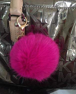 Miraclekoo Cute Rabbit Fur Ball Pom Pom Key Chain Rose Fluffy Keychain with Plush for Car Key Ring or Handbag Bag Decoration