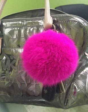 Miraclekoo Cute Rabbit Fur Ball Pom Pom Key Chain Rose Fluffy Keychain with Plush for Car Key Ring or Handbag Bag Decoration