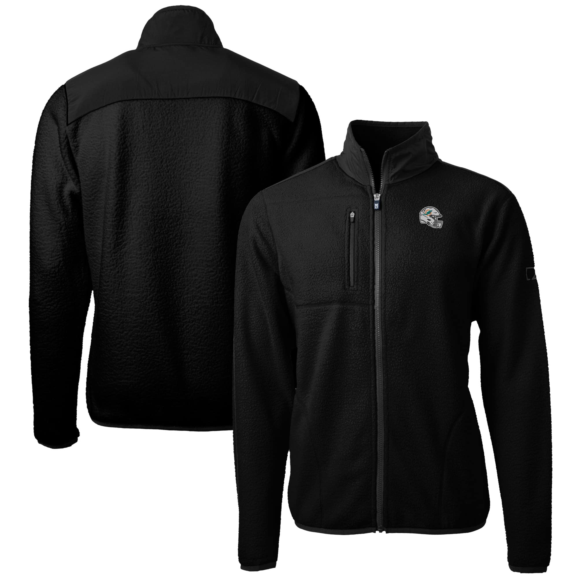 Cutter & Buck Men's Black Miami Dolphins Helmet Cascade Eco Sherpa Fleece Full-Zip Jacket