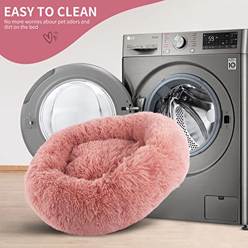 ZEJEUER Cat Bed, Small Dog Bed, Round Donut Washable Plush Fluffy Faux Fur Soft Cushion Beds for Indoor Pets