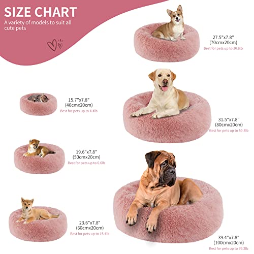ZEJEUER Cat Bed, Small Dog Bed, Round Donut Washable Plush Fluffy Faux Fur Soft Cushion Beds for Indoor Pets