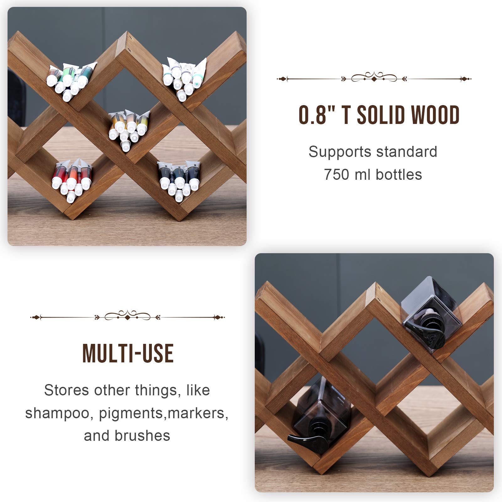 WELLAND Wood Countertop Wine Rack, Rustic Tabletop Wine Holder, 7 Bottle Wine Holder, Minimal Assembly Required | 21.25" W x 4" D x 11.5" H