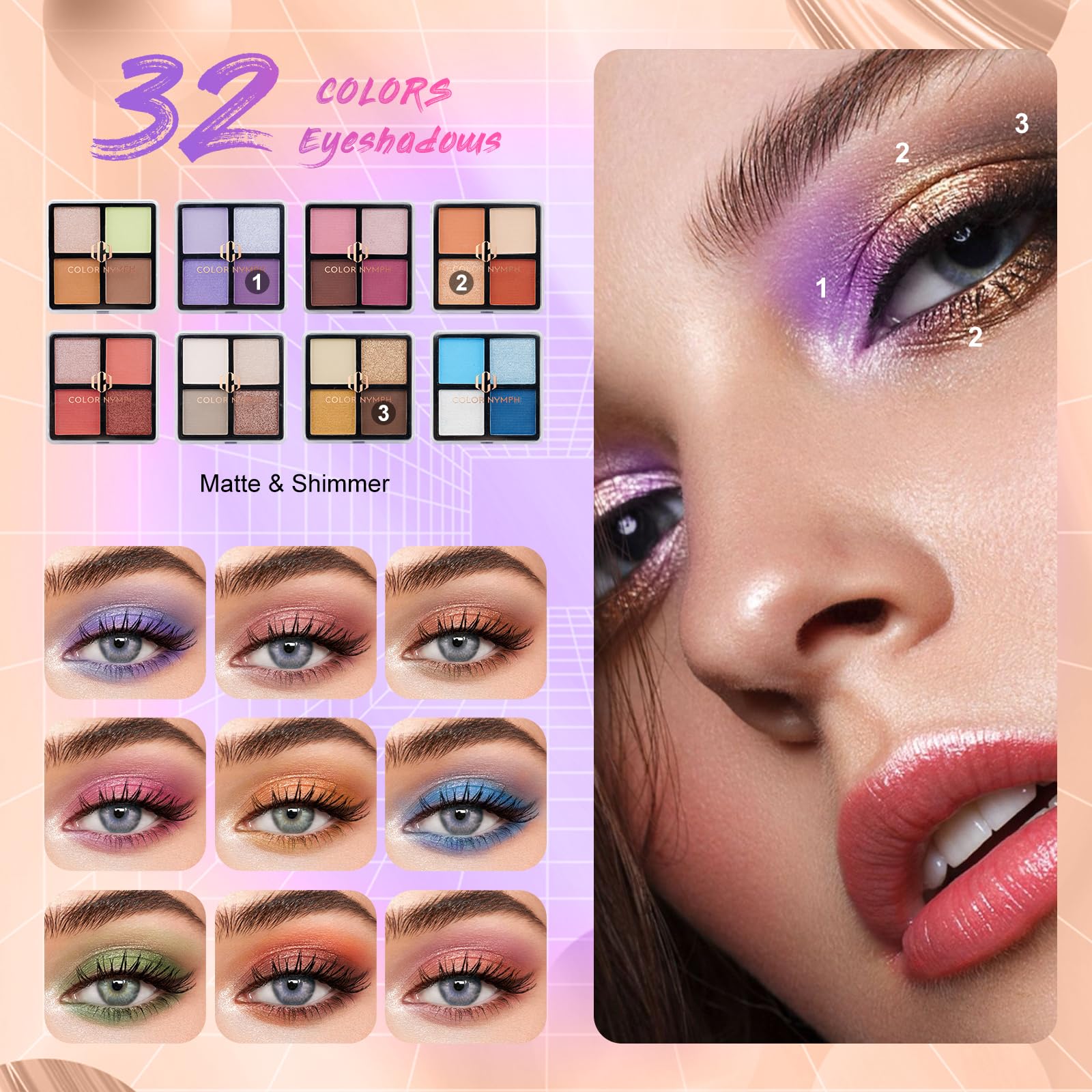 Color Nymph Beginner Makeup Kit For Girls With Train Case, Full Starter Cosmetics Makeup Set Included Included 32 Colors Eyeshadow, Bronzer, Contour Powder, Blush, Highlighter, Lip Gloss (Pink)