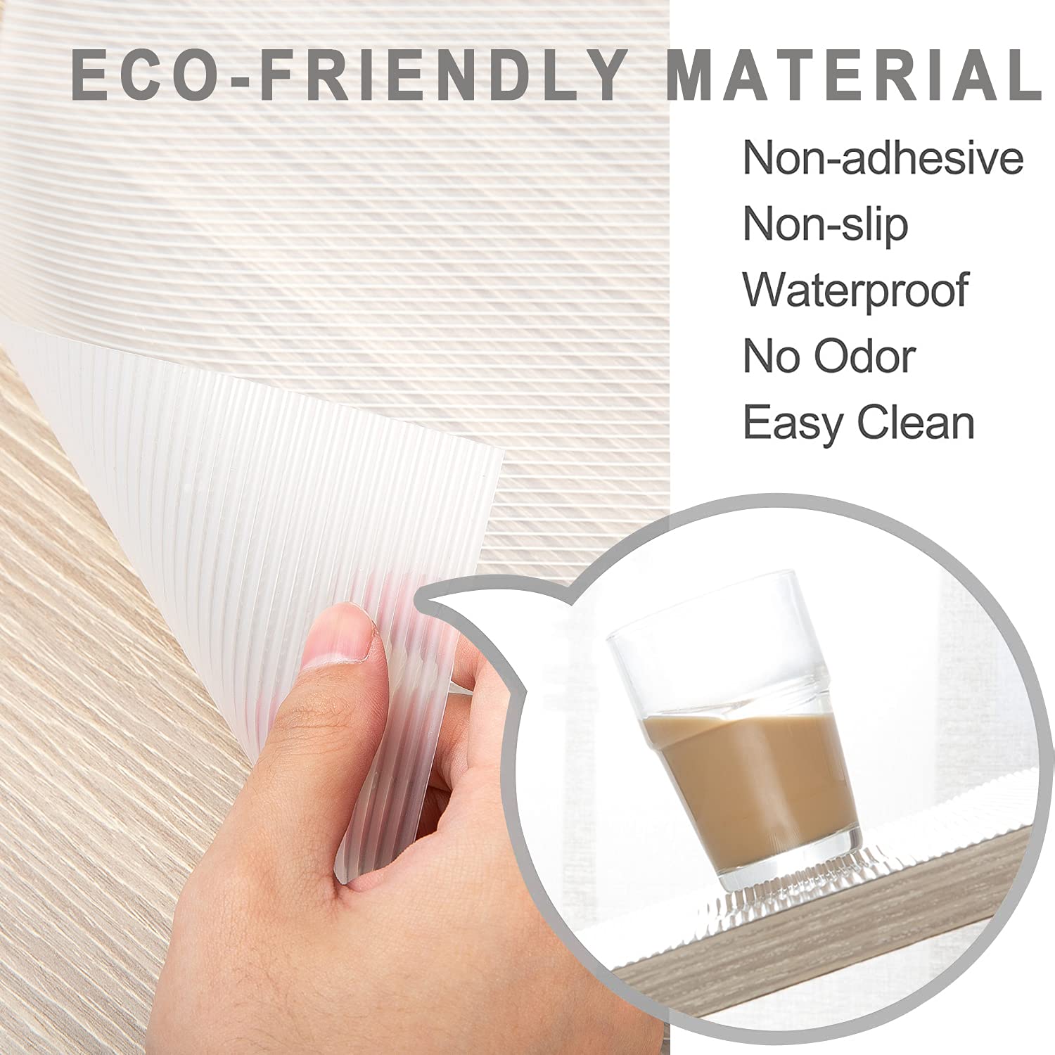 Rxemohesuoh Original Non-Slip Ribbed Drawer and Shelf Liner,Eco-Friendly Materials,Non Adhesive,Powerful Grip,Cuttable and Washable,12INx20FT Roll,for Drawers,Shelves,Cabinets,Tables,Kitchens,Clear
