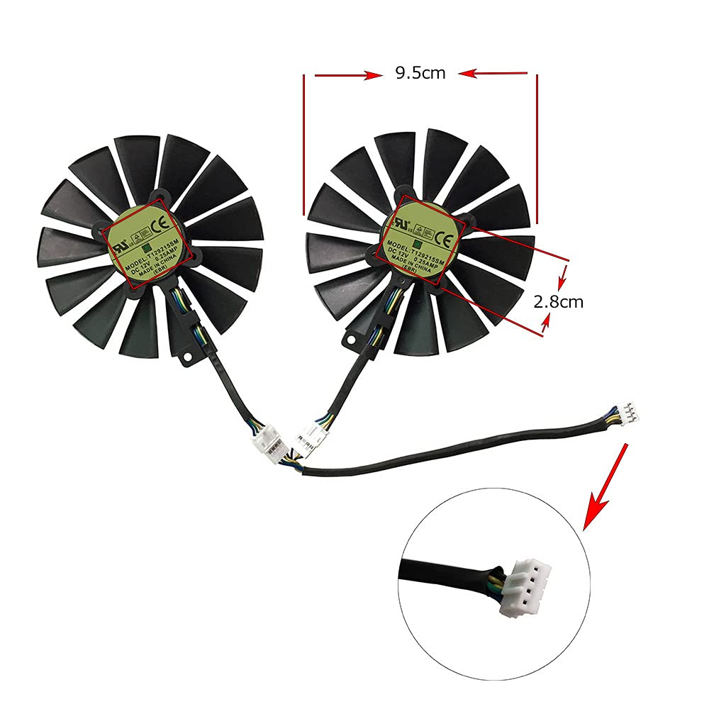 Graphics Card Fans Cooler Intended for ASUS ROG Strix RX570 RX580 GTX1050ti Gaming Video Card Fan T129215SM (95mm DC 12V) (2 Piece fan/1set)