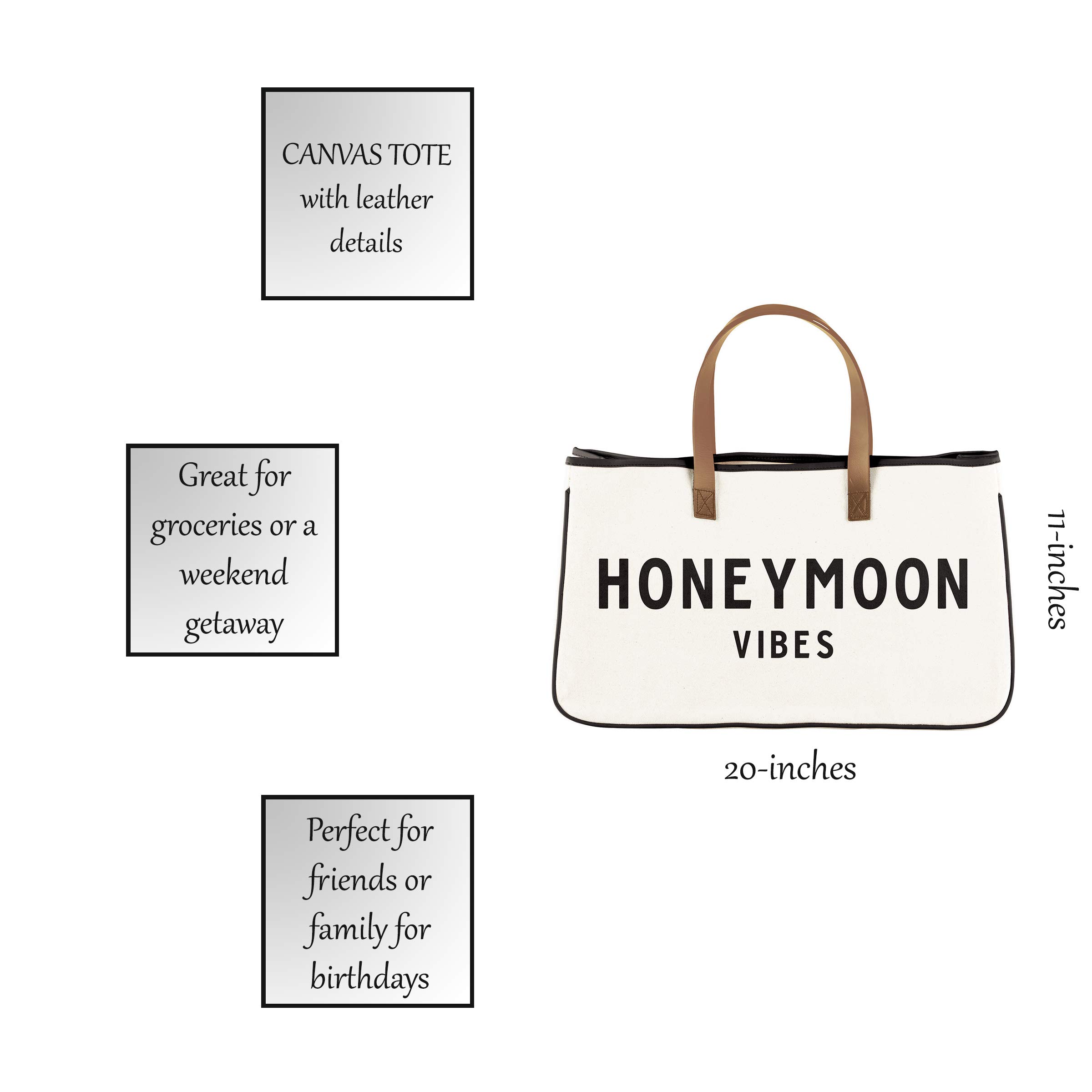 Santa Barbara Design Studio Tote Bag Wedding Collection Black and White 100% Cotton Canvas with Genuine Leather Handles, Large, Honeymoon Vibes