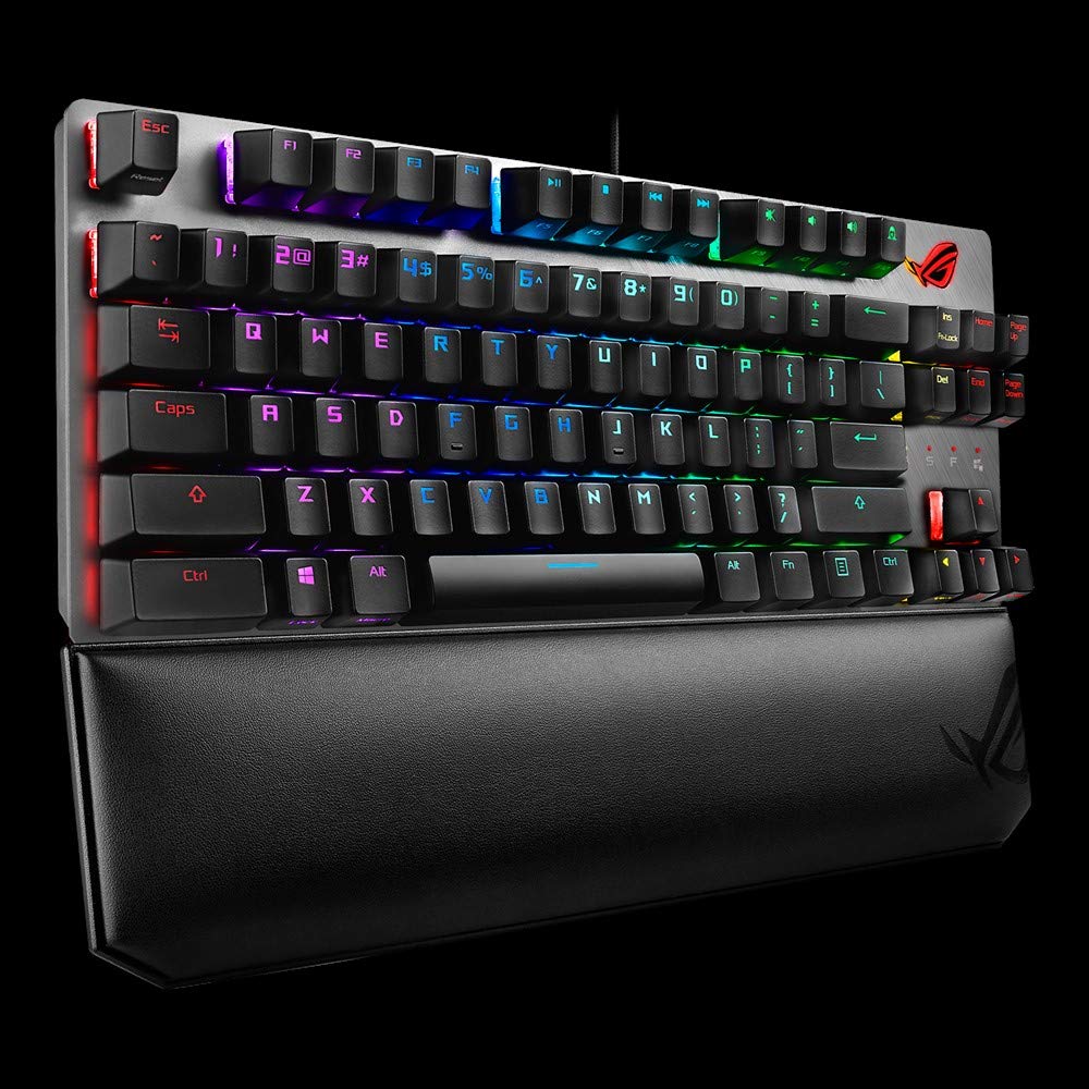 ASUS ROG Strix Scope TKL Deluxe 80% RGB Gaming Mechanical Keyboard, Cherry MX Red Switches, ABS Keycaps, Detachable Cable, Wider Ctrl Key, Stealth Key, Wrist Rest, Macro Support-Black (Renewed)