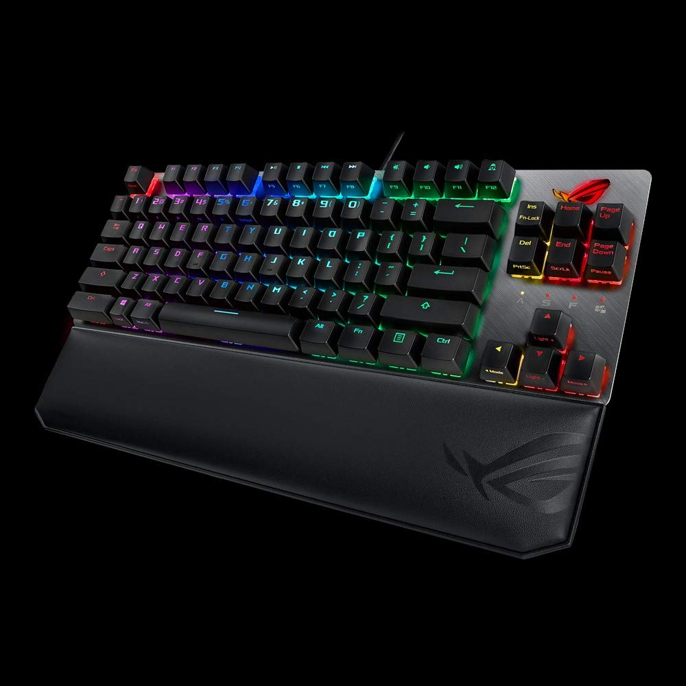 ASUS ROG Strix Scope TKL Deluxe 80% RGB Gaming Mechanical Keyboard, Cherry MX Red Switches, ABS Keycaps, Detachable Cable, Wider Ctrl Key, Stealth Key, Wrist Rest, Macro Support-Black (Renewed)