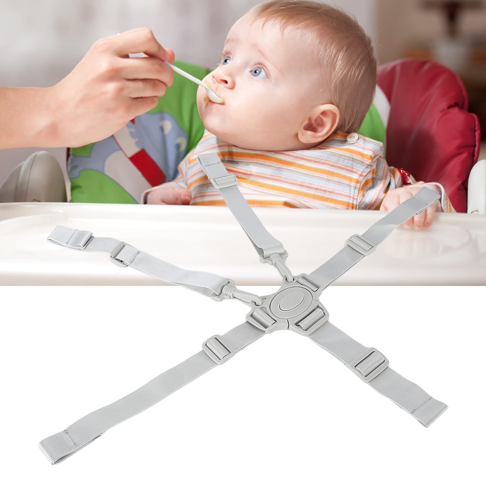 5 Point Baby Safety Strap Belt, Adjustable Universal Replacement High Chair Straps Harness Straps, Sturdy and Comfort Material for Pushchair, Stroller, Easy to Use(Gray Button 5-Point Strap)