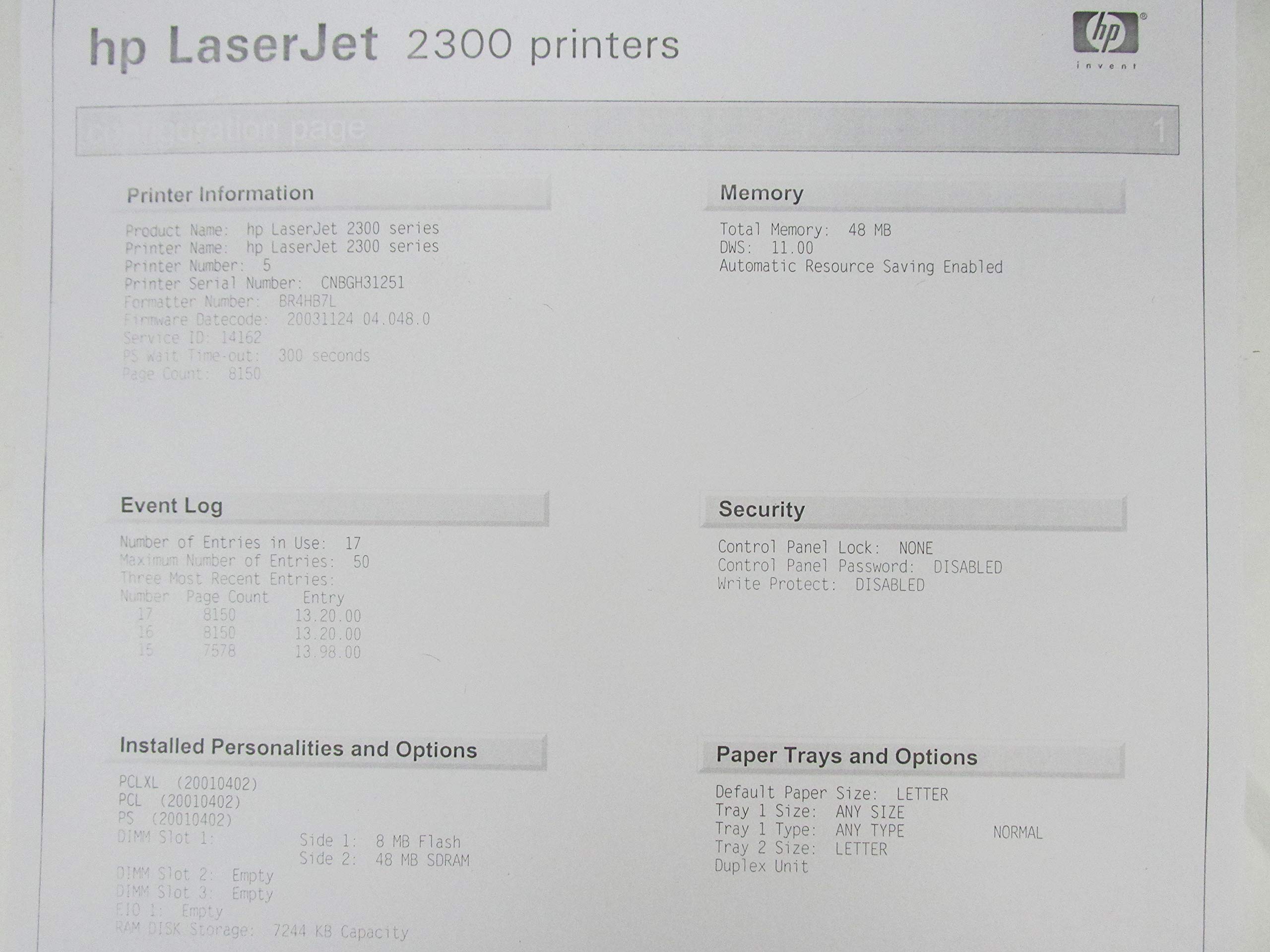 HP LaserJet 2300dn - Printer - B/W - duplex - laser - Legal, A4 - 1200 dpi x 1200 dpi - up to 24 ppm - capacity: 350 sheets - Parallel, USB, 10/100Base-TX