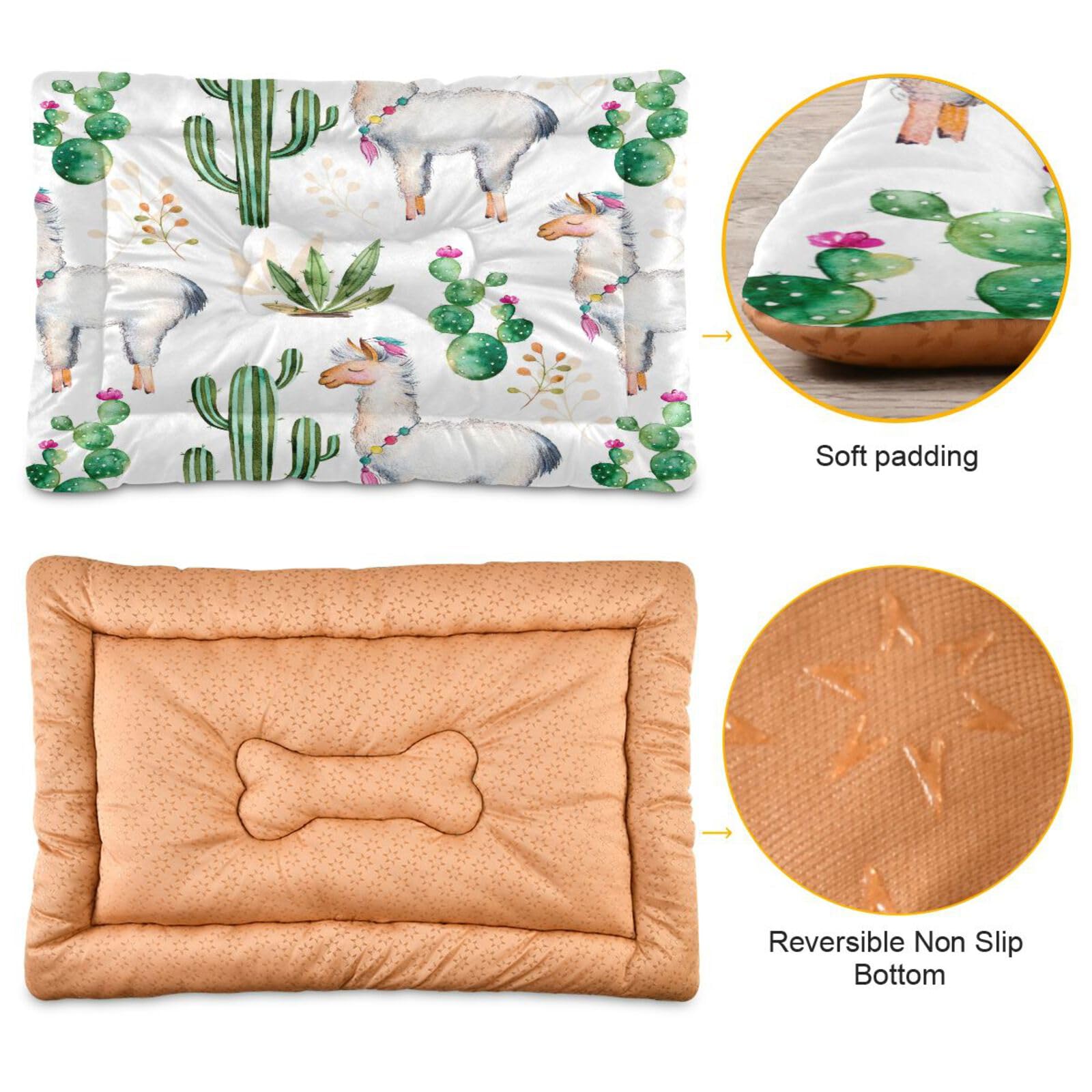 YETTASBIN Cute Llama Crate Pet Bed, Portable Washable Dog Cat Mat, Soft Comfortable Pet Mattress with Non-Slip Bottom for Dogs Cats Sleeping, 24 x 18 Inch