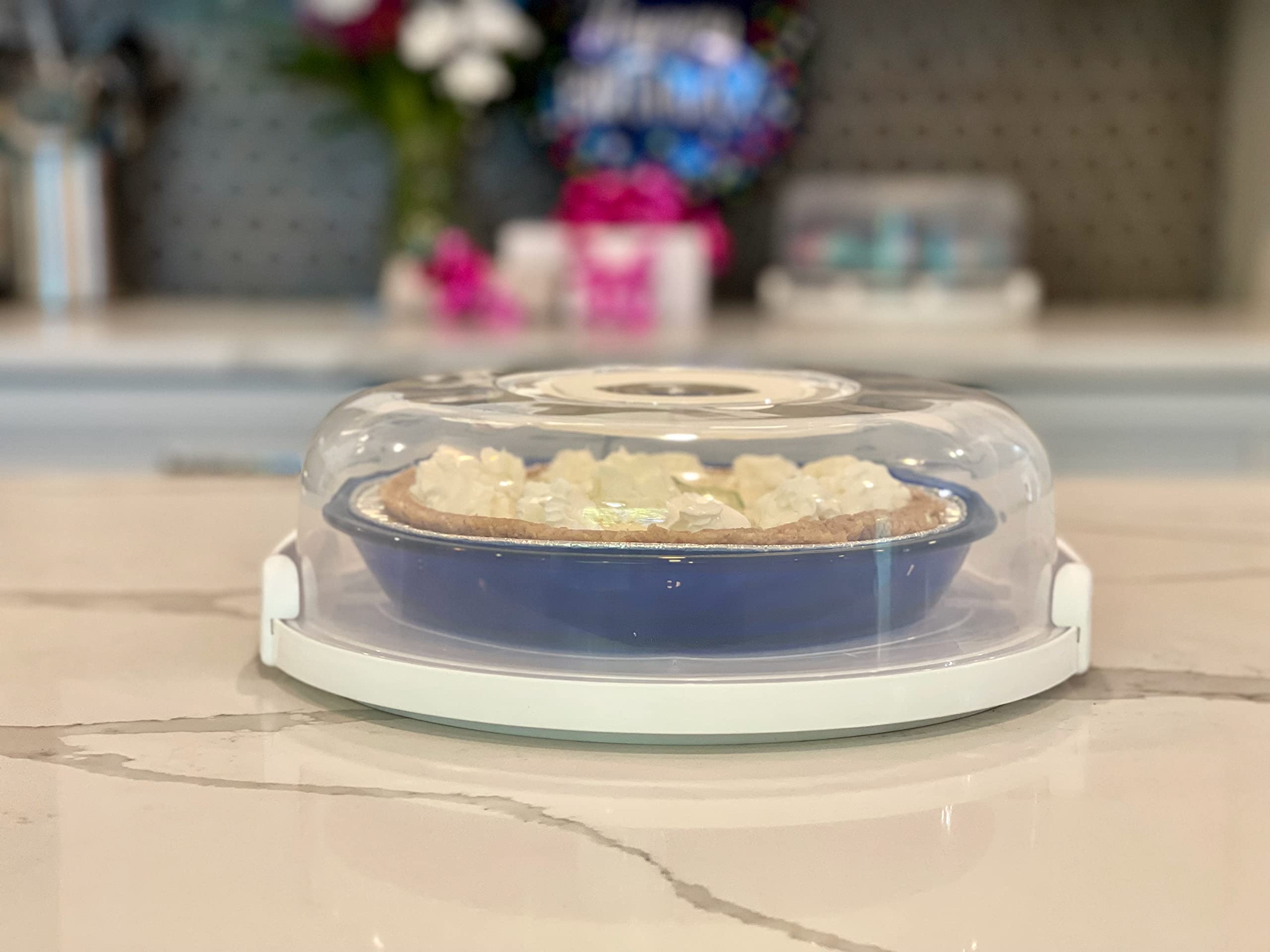 Top Shelf Elements Pie, Cake, Cheesecake Carrier for up to 10 in x 4 1/2 in cake. Two Sided Fashionable Stand Doubles as Five Section Serving Tray Perfect Taker Caddie for Travel (White)