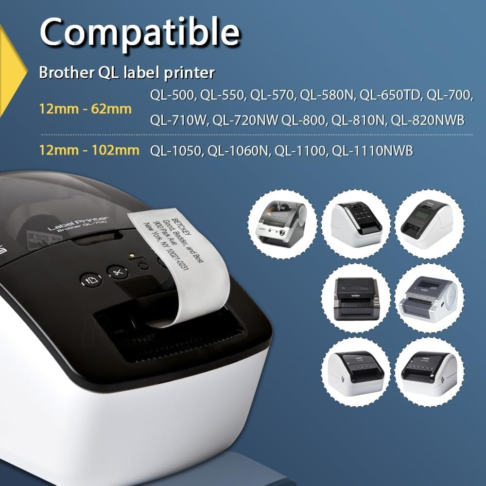 BETCKEY - Compatible Continuous Label Replacement for Brother DK-2205 (2-3/7" x 100'), Use with Brother QL Label Printers [10 Rolls]