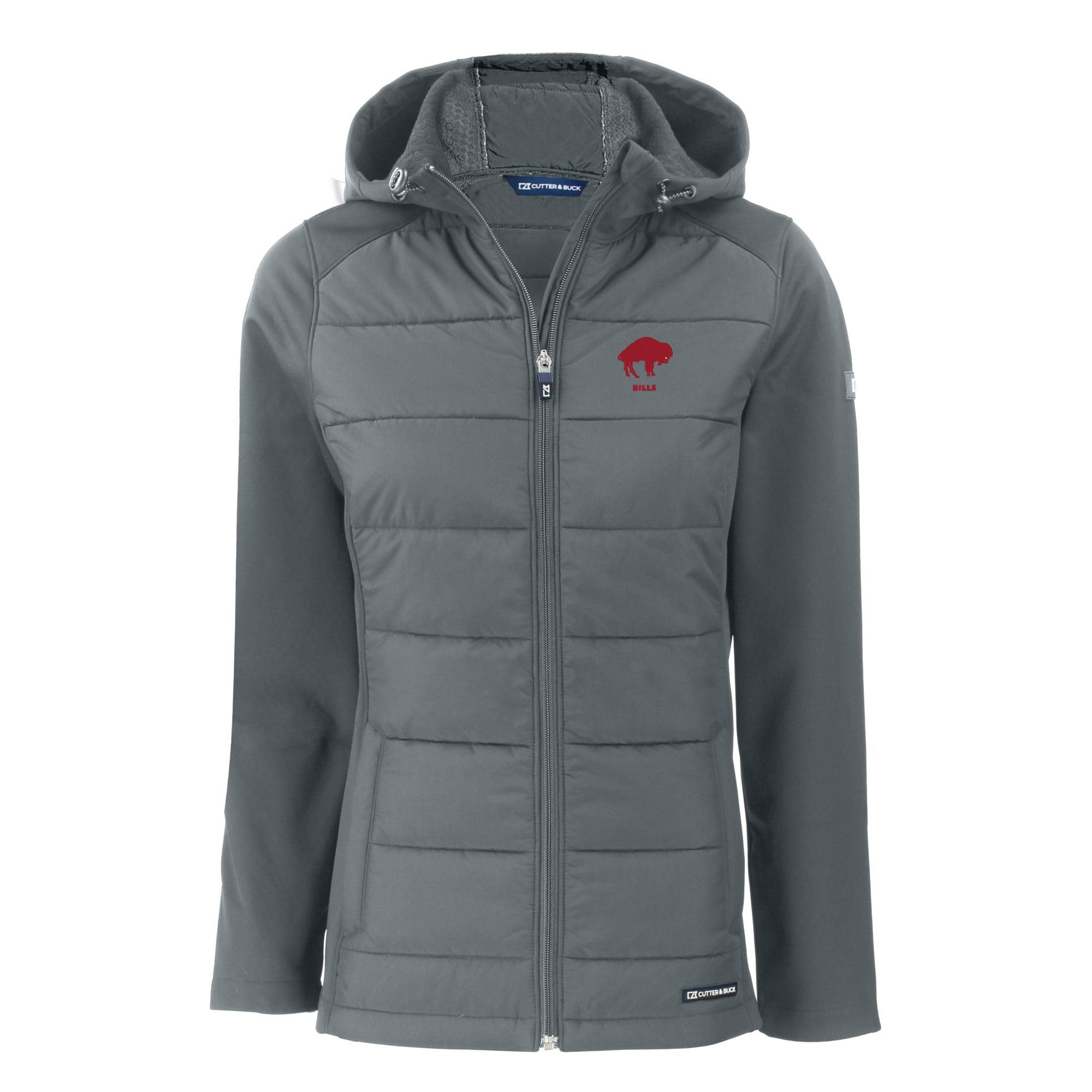 Cutter & Buck Women's Gray Buffalo Bills Throwback Evoke Hybrid Eco Softshell Recycled Full-Zip Hoodie Jacket