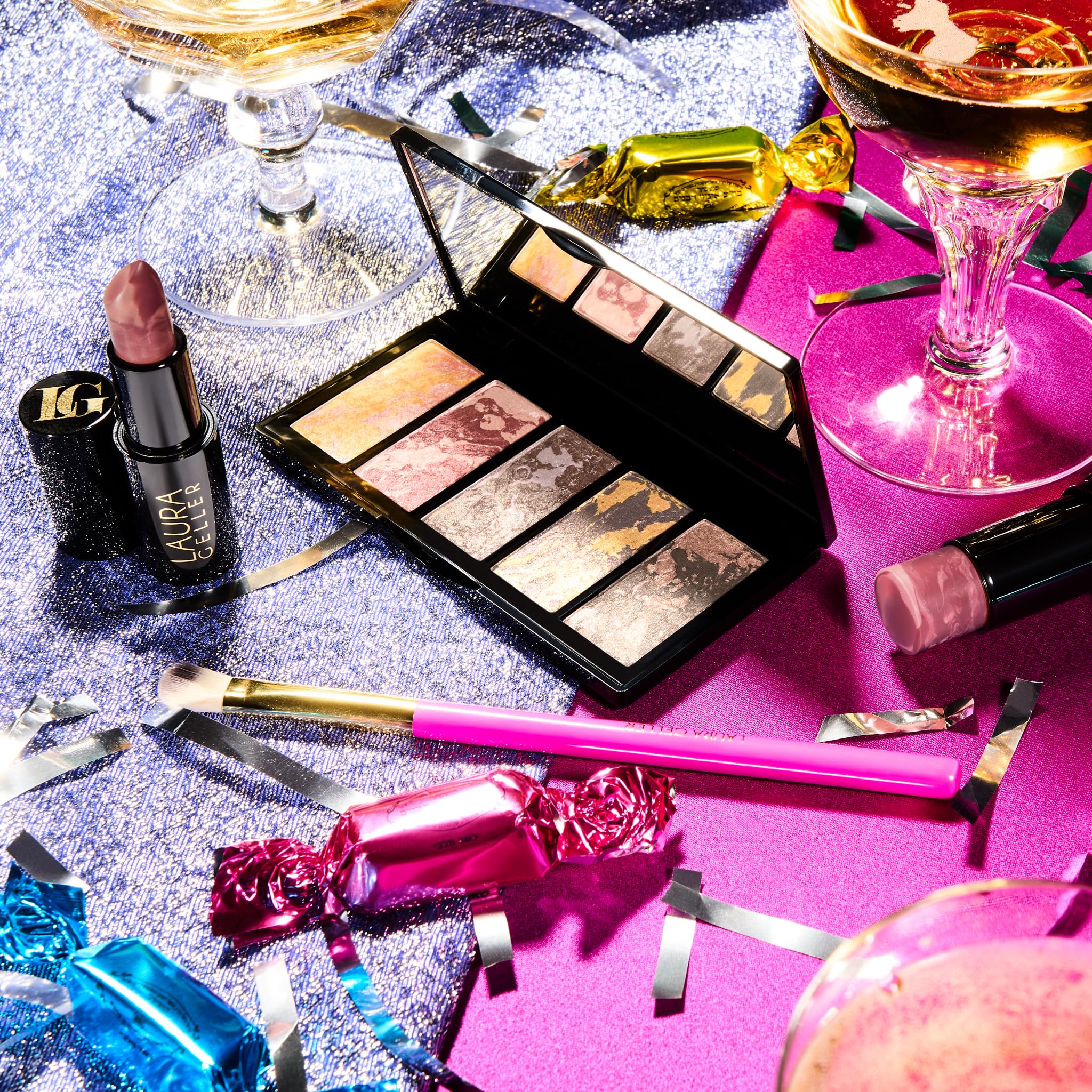 LAURA GELLER NEW YORK Italian Marble Artistry Collection | Full Face Makeup Kit Handmade in Italy | Includes Eyeshadow Palette, Cream Blush Stick and Satin Lipstick in Universal Shades