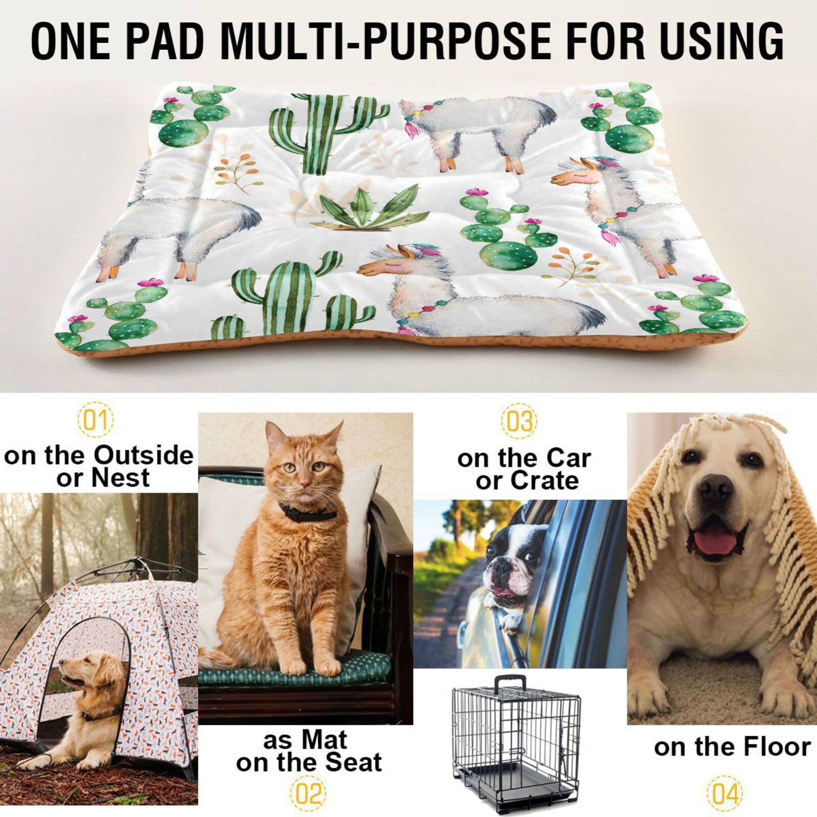 YETTASBIN Cute Llama Crate Pet Bed, Portable Washable Dog Cat Mat, Soft Comfortable Pet Mattress with Non-Slip Bottom for Dogs Cats Sleeping, 24 x 18 Inch