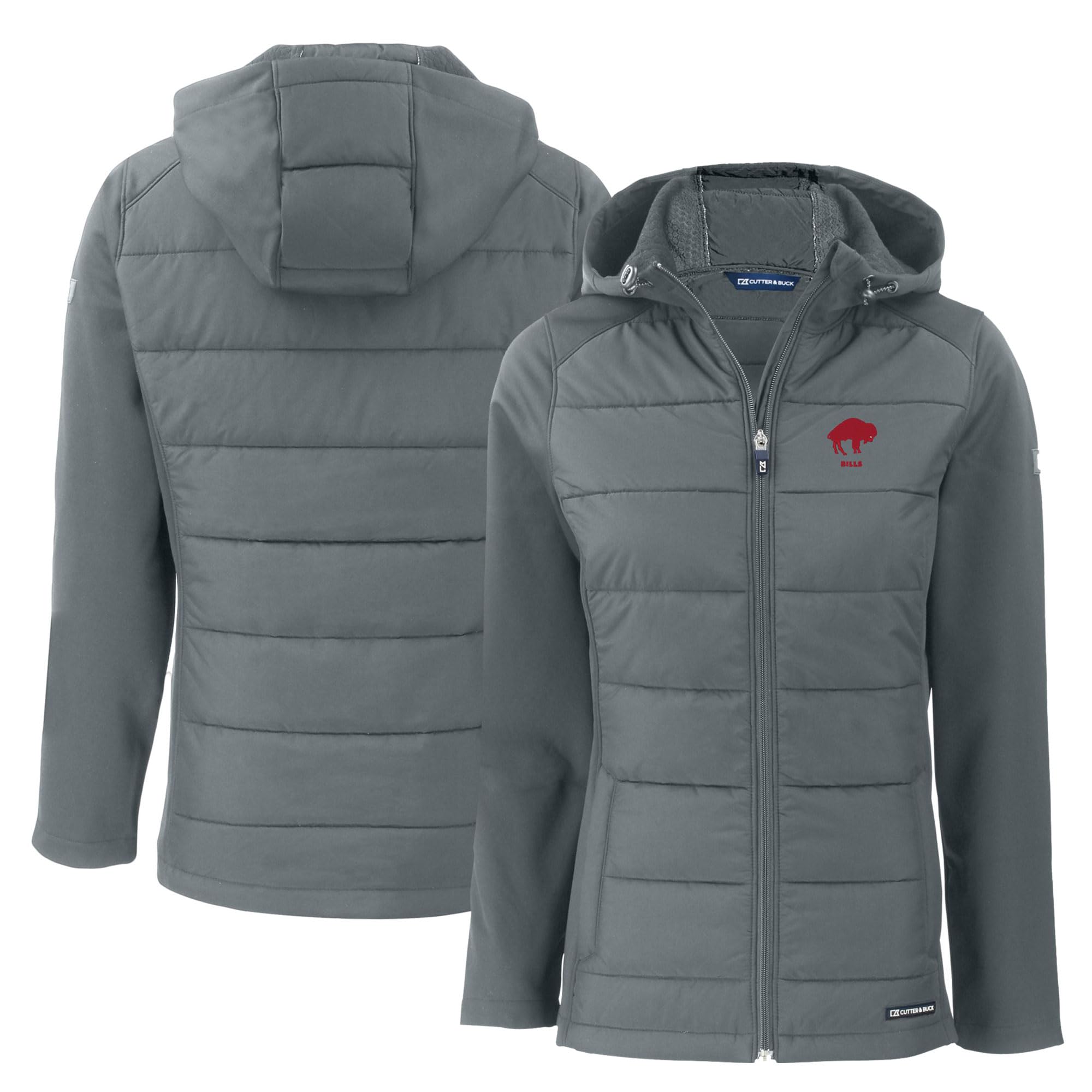 Cutter & Buck Women's Gray Buffalo Bills Throwback Evoke Hybrid Eco Softshell Recycled Full-Zip Hoodie Jacket