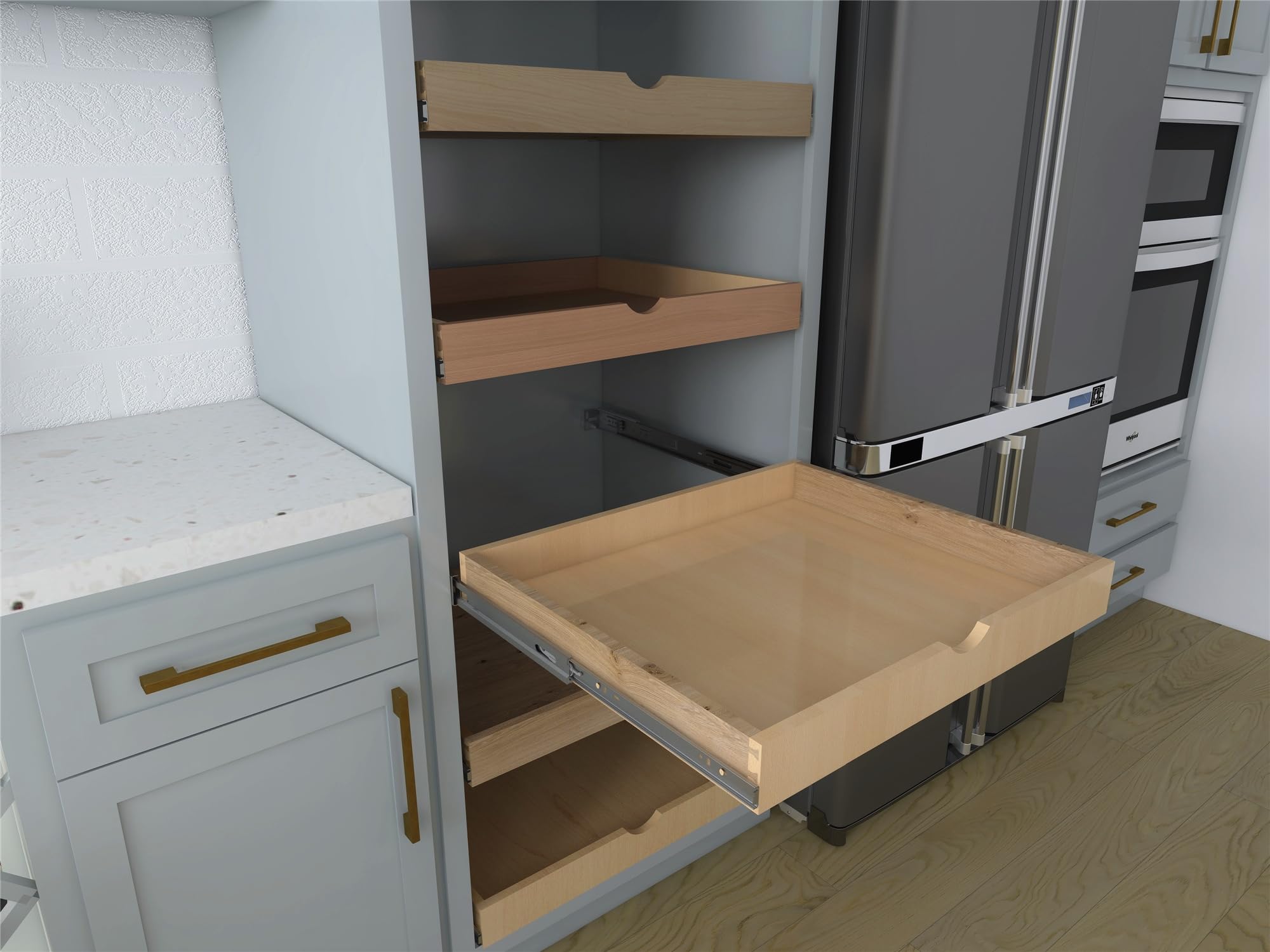 26'' Width Drawer Roll Wood Tray Drawer Box Kitchen Organizer Cabinet Slide Out Shelve, Pull-Out Shelf, Pantry Organization & Storage w/ Sliders-- DIY Project (Fits RTA Face Frame B30 and Pantry30)