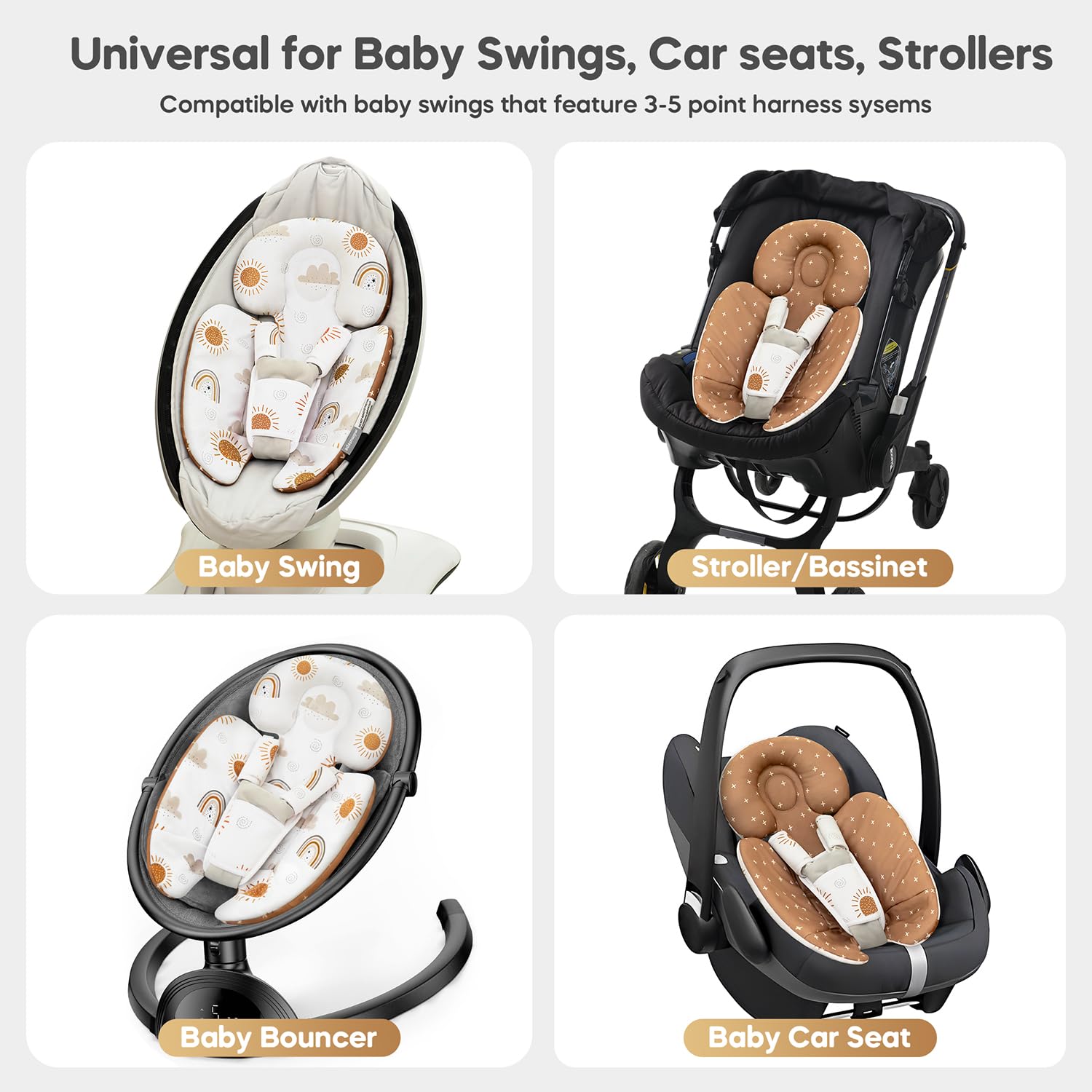 Infant Insert Compatible with 4moms Mamaroo Swing and Graco Swing and Infant Car Seat,Newborn Insert Head & Body Support Cushion,Breathable Soft Fabric, Universal for Baby Swings, Car seats, Strollers