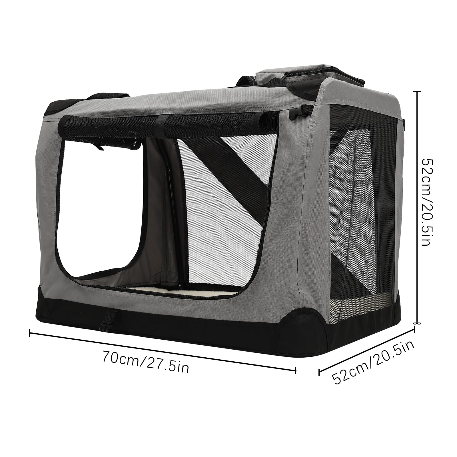 DYNAMI 27.5 inch Collapsible Crate for Dogs,3-Door Foldable Soft Kennel with Mesh Windows,Portable Dog Travel Crate with Strong Steel Frame,for Indoor & Outdoor Travel