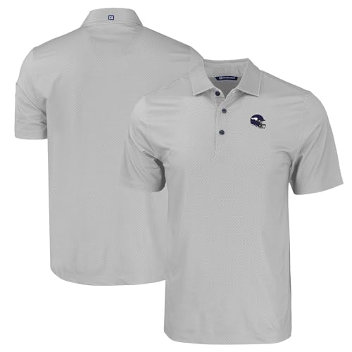 Cutter & Buck Men's Gray Minnesota Vikings Helmet Big & Tall Pike Eco Tonal Geo Print Stretch Recycled Polo