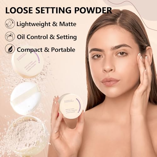 JCOOS Airbrush Foundation, Silk Airbrush Spray Foundation Full Coverage Foundation Makeup Primer Face Matte Foundation Kit Setting Powder, Foundation Brush, Natural Finish Lightweight Christmas Gifts