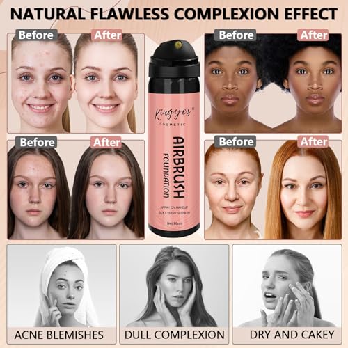JCOOS Airbrush Foundation, Silk Airbrush Spray Foundation Full Coverage Foundation Makeup Primer Face Matte Foundation Kit Setting Powder, Foundation Brush, Natural Finish Lightweight Christmas Gifts