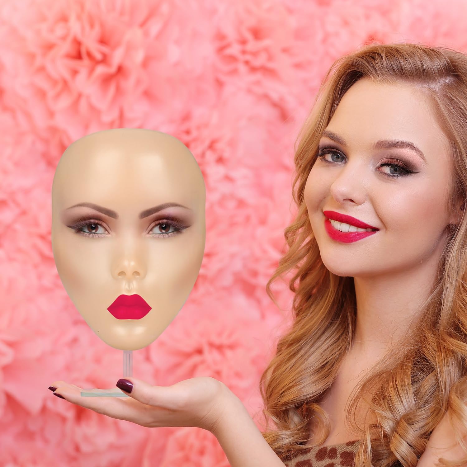 Glinexa 3D 5D Makeup Practice Kit, Reusable Silicone Makeup Mannequin Face for Students and Beginners, Comes With Brushes Set & Dual Head Eyebrow Pencils & Eyeliners & Eyelash Pair