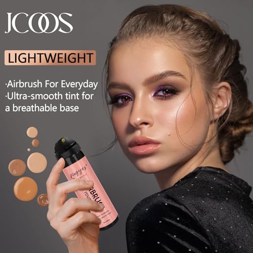 JCOOS Airbrush Foundation, Silk Airbrush Spray Foundation Full Coverage Foundation Makeup Primer Face Matte Foundation Kit Setting Powder, Foundation Brush, Natural Finish Lightweight Christmas Gifts