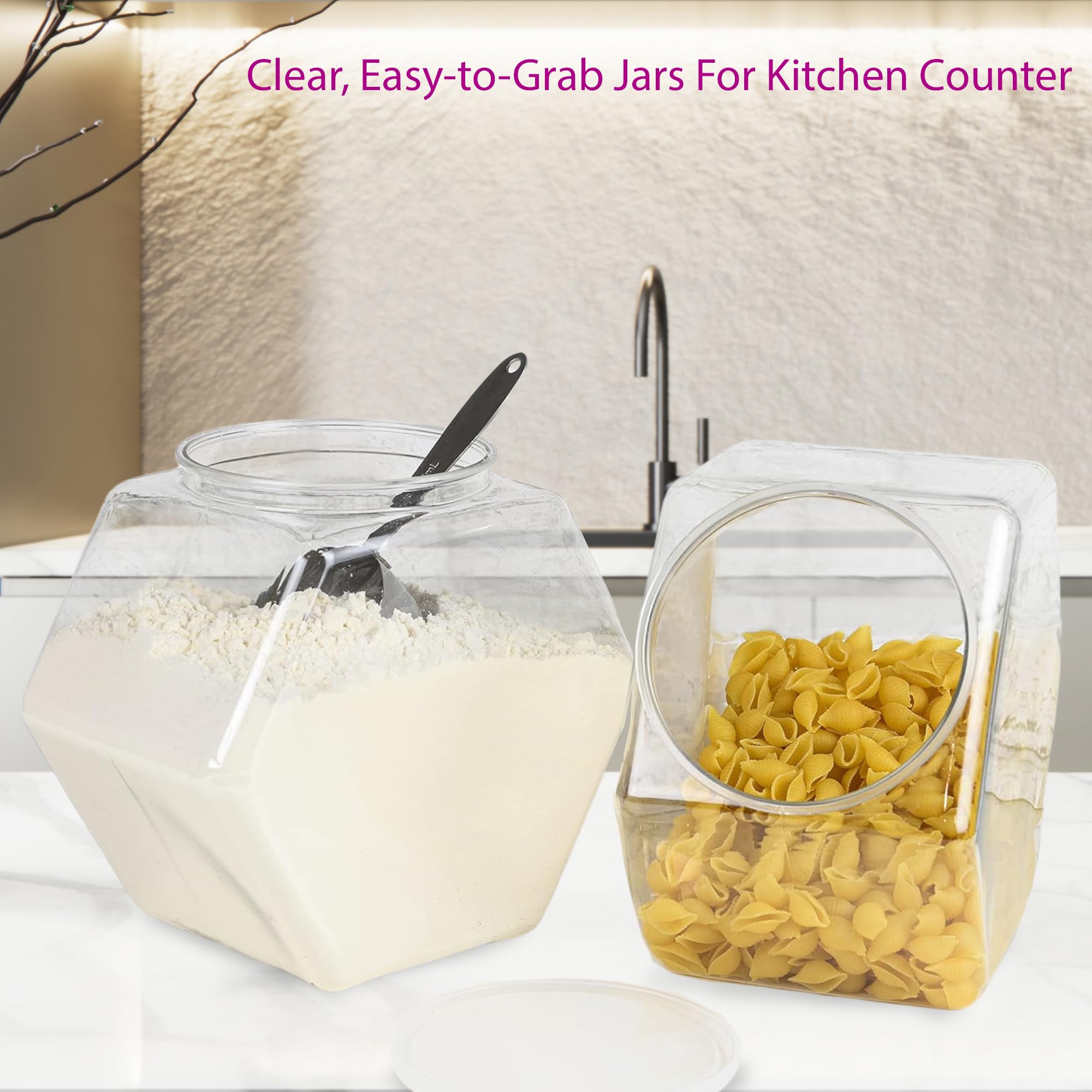 DilaBee Plastic Cookie Jars with Airtight Lids - 2 Pack - Clear Plastic Candy Jars for Candy Buffet, Kitchen Counter, Hexagon Food Storage Containers - 197oz