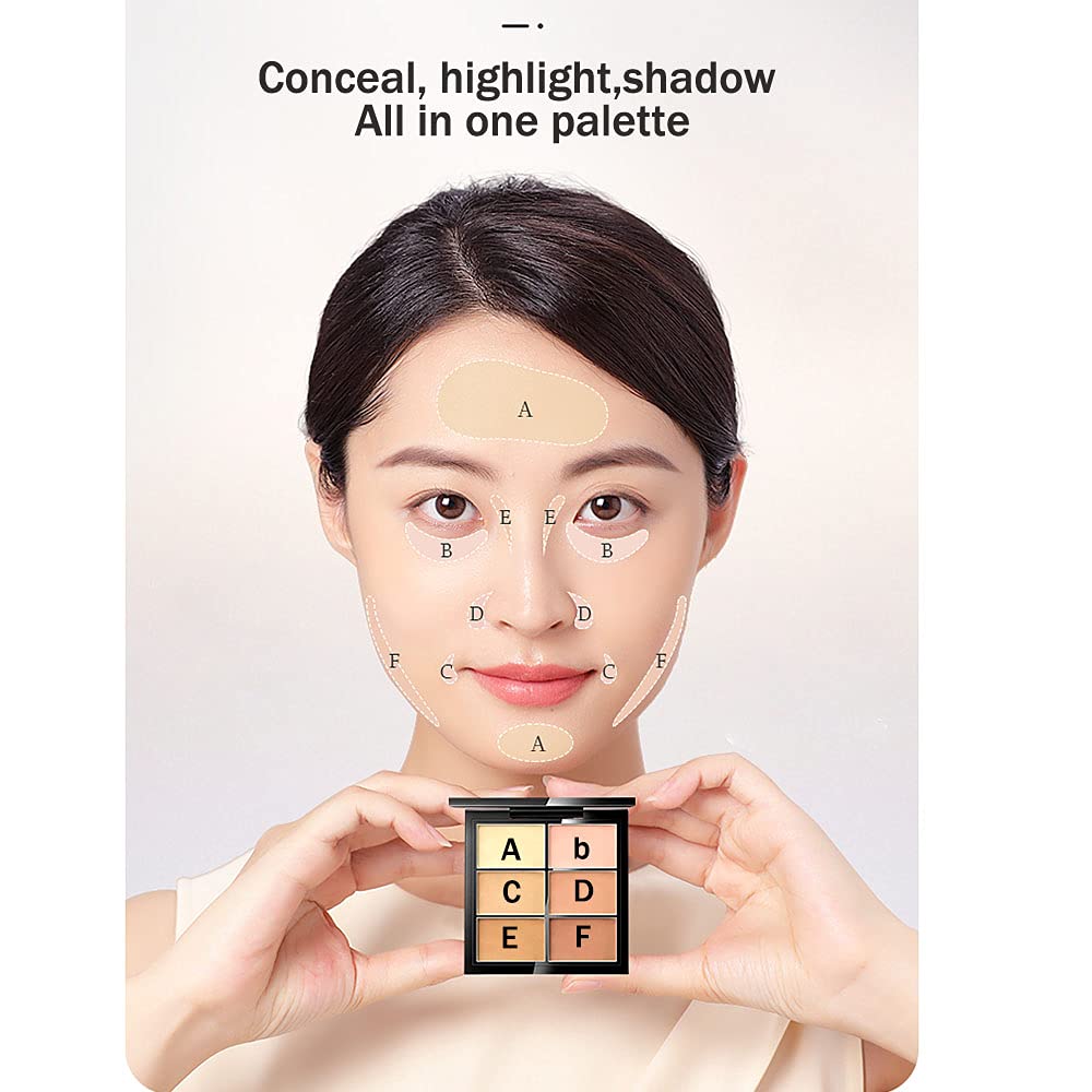 ZFC Concealer Palette 6 Shades Makeup Contour Palette Facial Camouflage Contour Full Coverage Foundation Cream Beauty Make up Concealer Kit (6 colors)