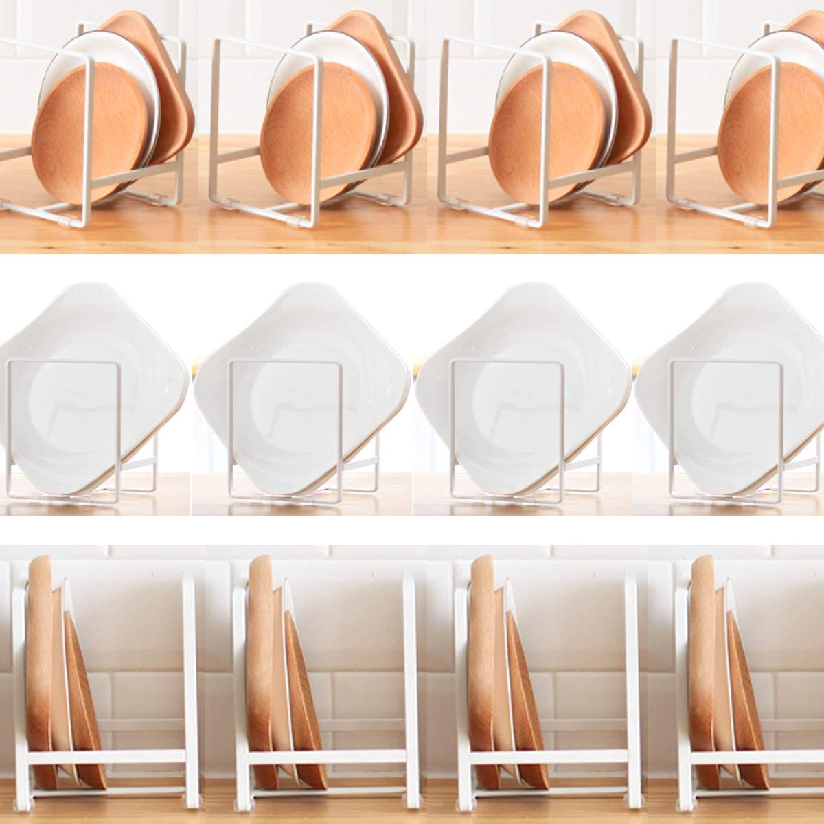 HighFree 2PCS Metal Vertical Plate Dish Holder Rack, White Vertical Plate Organizer for Kitchen Cabinets for RV Kitchen Cabinets Counter (L & S)