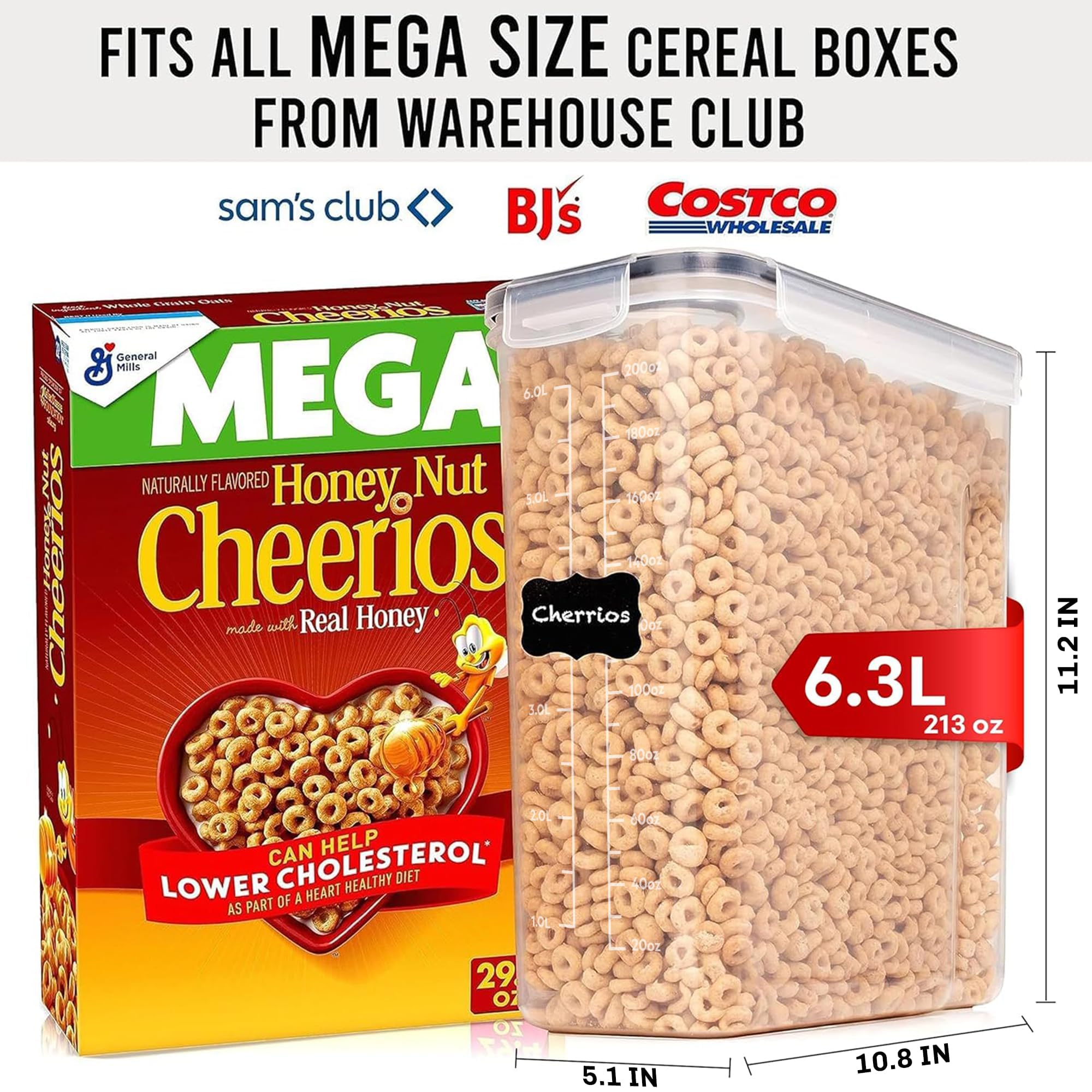 Shazo 2PC 6.3L /213OZ EXTRA Large Airtight Food Storage Cereal Containers for Bulk Food Storage BPA-Free Plastic Cereal Container with Labels & pen Pantry Organization and Storage Canister for Rice, Pasta, Sugar & Flour