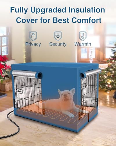 Heated Dog House for Outdoor, Dog Crate Kit for Small Medium Intermediate Dogs, 2 Doors Heavy-Duty Dog Kennel Value Pack with Insulated Crate Cover & Bed & Adjustable Pet Heating Pad (36 Inch Kit)