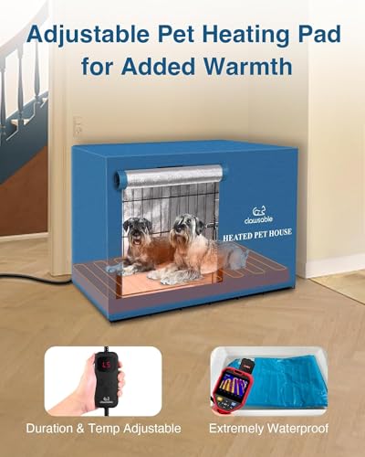 Heated Dog House for Outdoor, Dog Crate Kit for Small Medium Intermediate Dogs, 2 Doors Heavy-Duty Dog Kennel Value Pack with Insulated Crate Cover & Bed & Adjustable Pet Heating Pad (36 Inch Kit)
