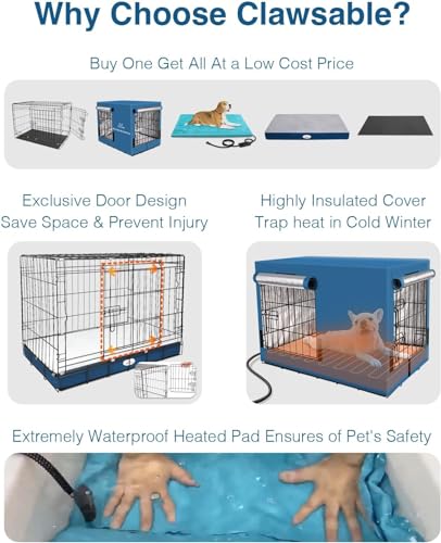 Heated Dog House for Outdoor, Dog Crate Kit for Small Medium Intermediate Dogs, 2 Doors Heavy-Duty Dog Kennel Value Pack with Insulated Crate Cover & Bed & Adjustable Pet Heating Pad (36 Inch Kit)